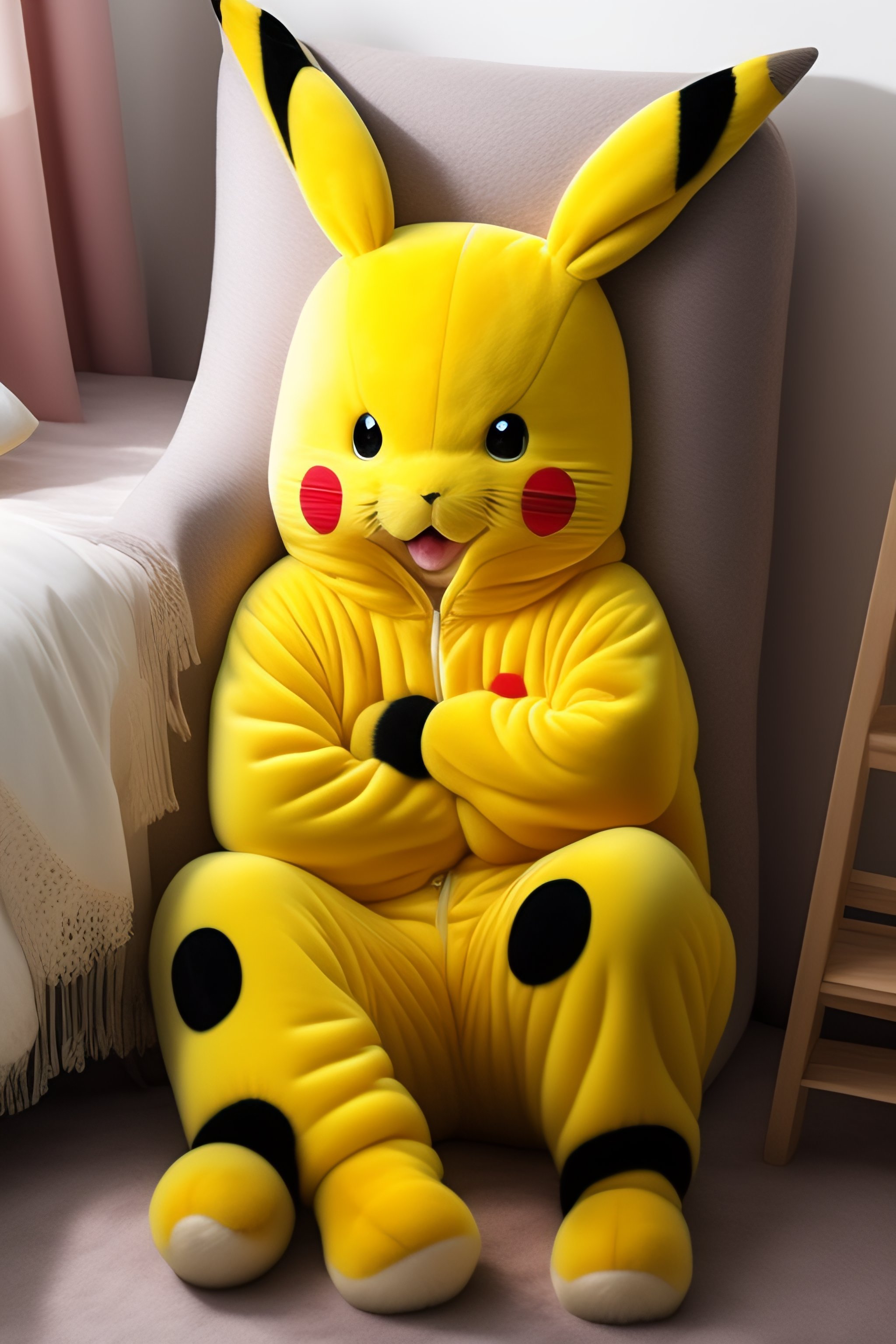Lexica - Pikachu comfy pajamas, sleepy in bed