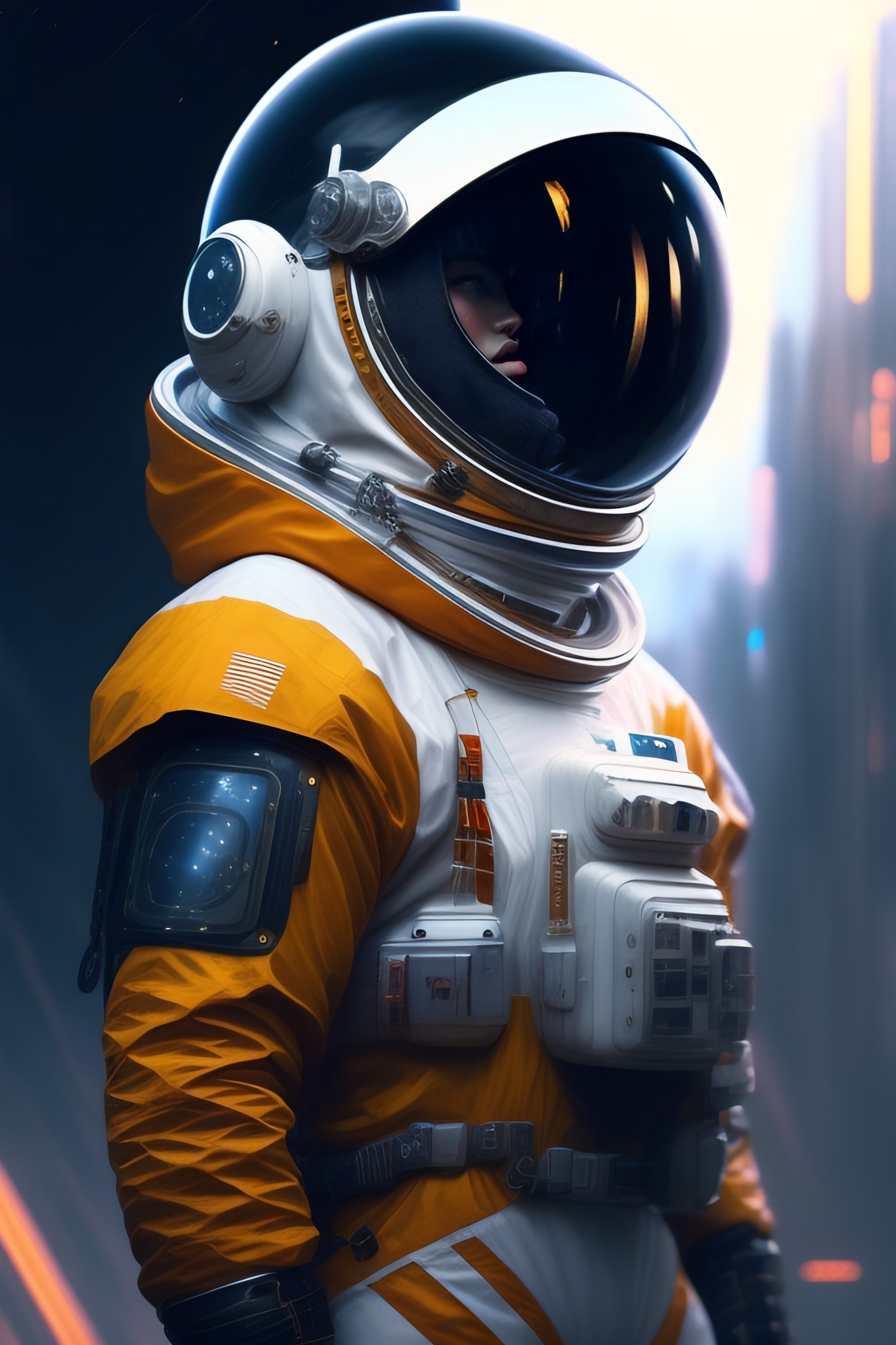 Lexica - Portrait of an astronaut wearing a really cool and futuristic space helmet and stylish ...