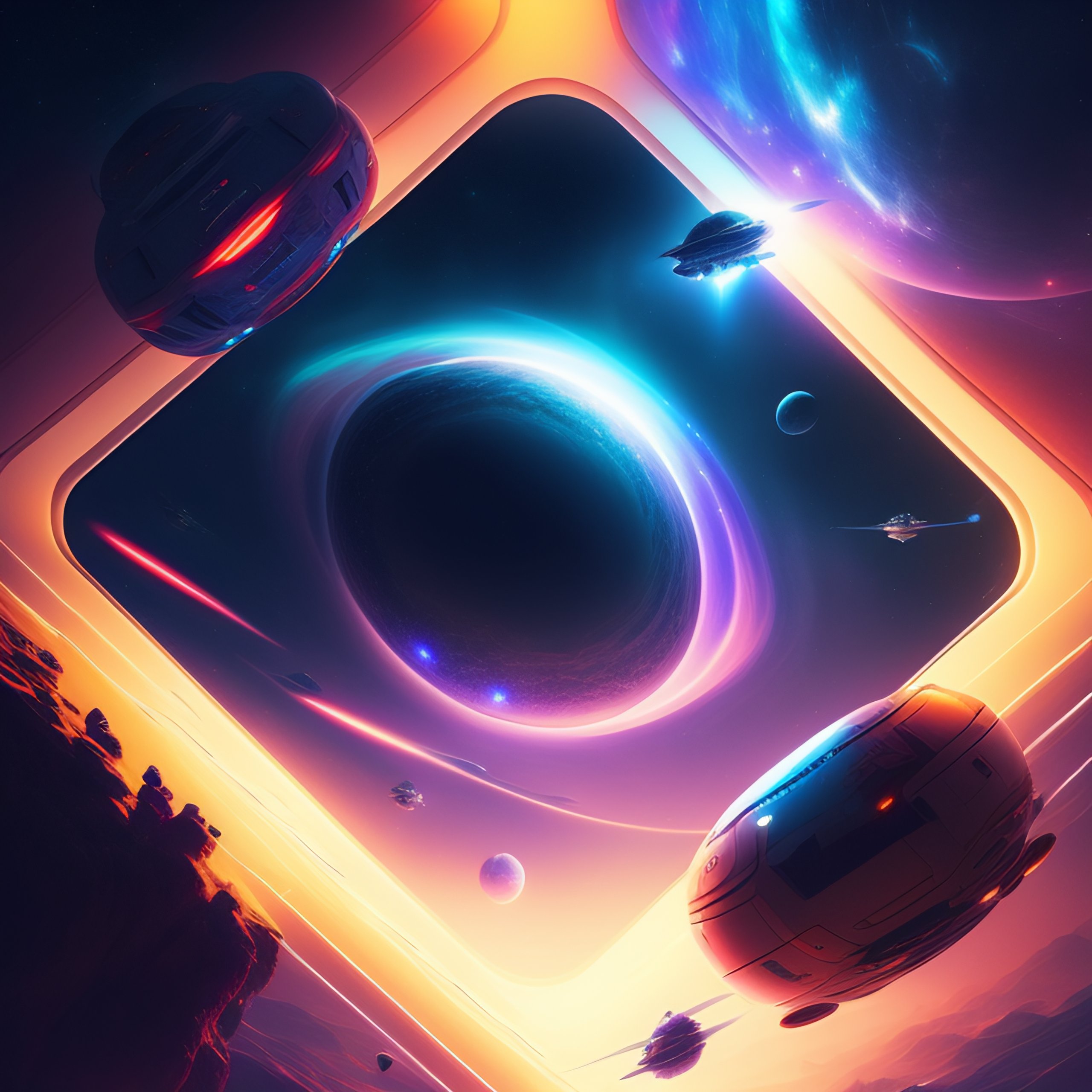 Lexica - A space battle scene, spaceship firing laser beams, black hole ...