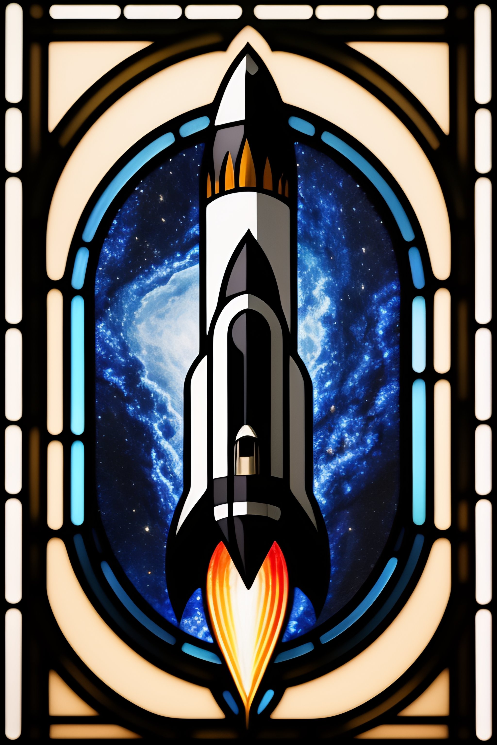 Lexica - Rocket launch, center composition, style of stained glass, 8k,