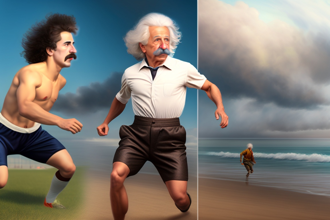 Lexica - Albert einstein playing football in beach with Nicola Tesla ...