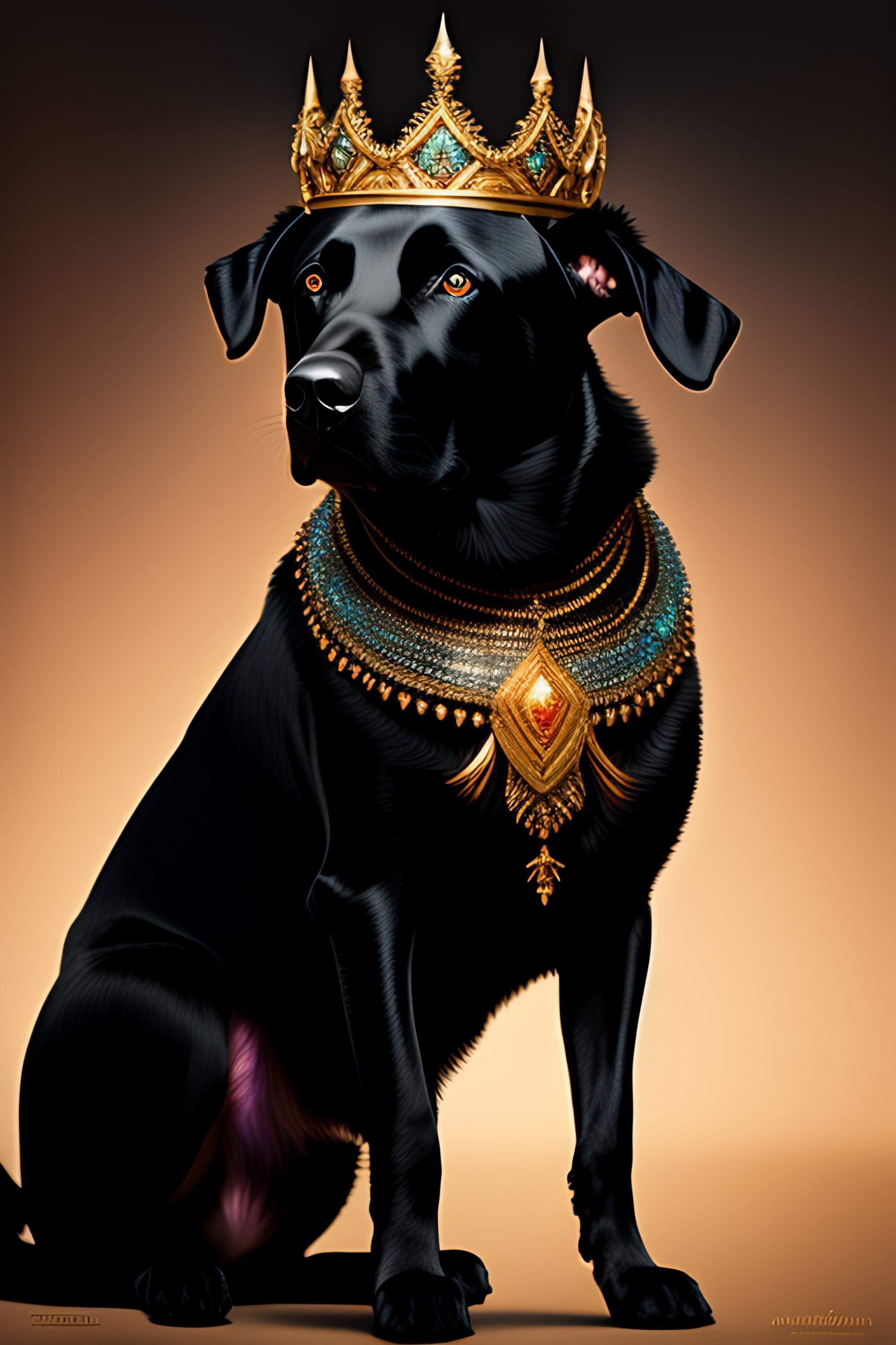 Lexica - A Black Labrador Dog with jeweled crown, gemstone, by greg ...
