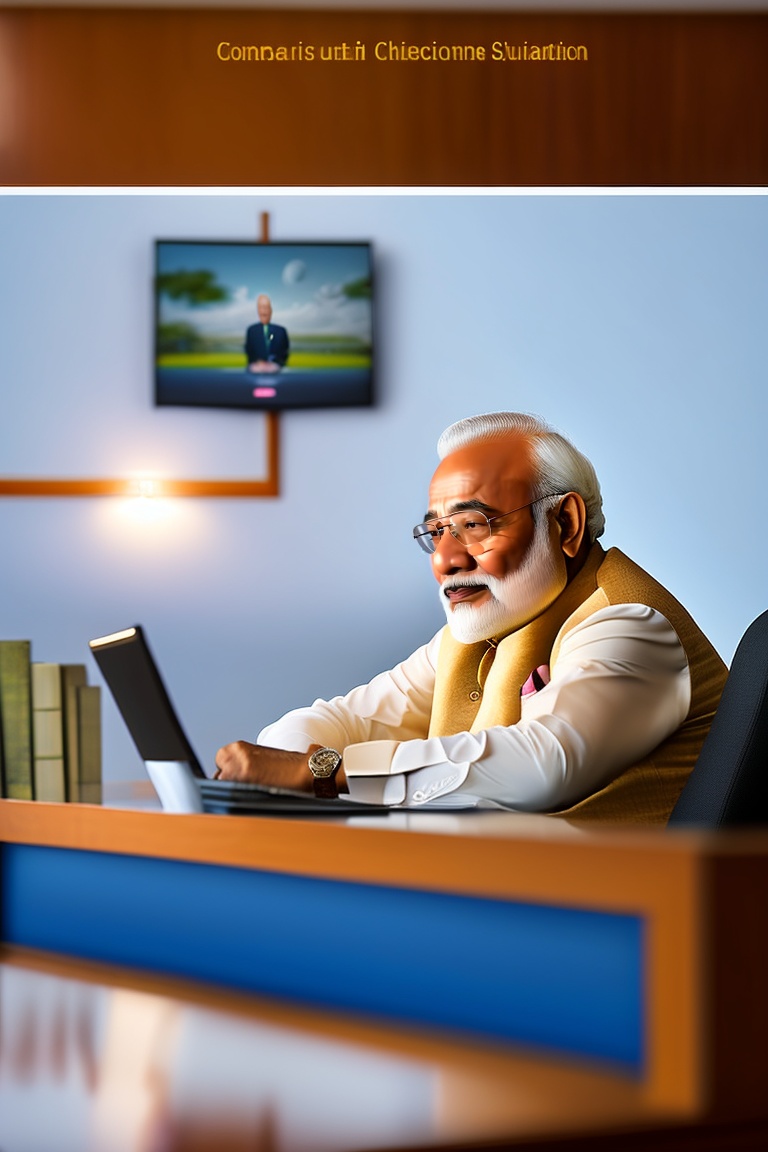 Lexica - Compose a scene: Prime Minister Modi, seated in a dignified ...