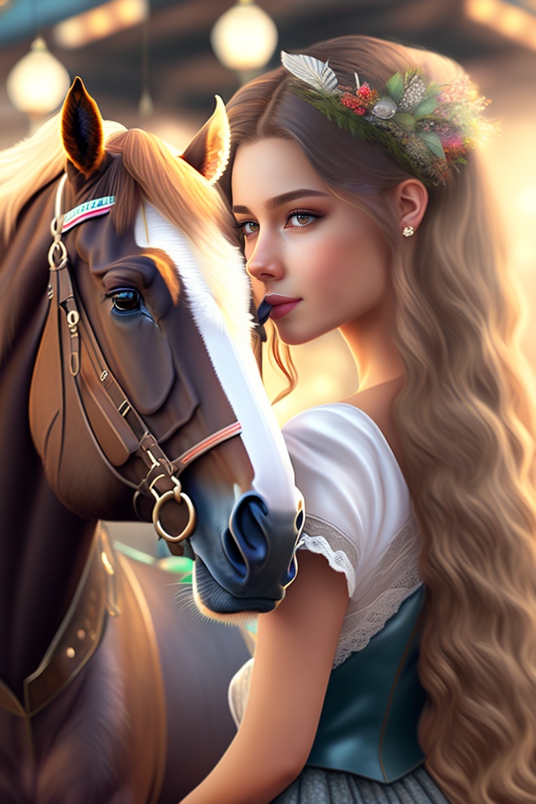 Lexica - A beautiful girl holding on to her horse, because the carousel ...