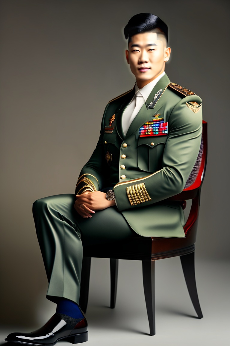 Lexica - A handsome Asian guy in a military suit A middle-aged host of ...