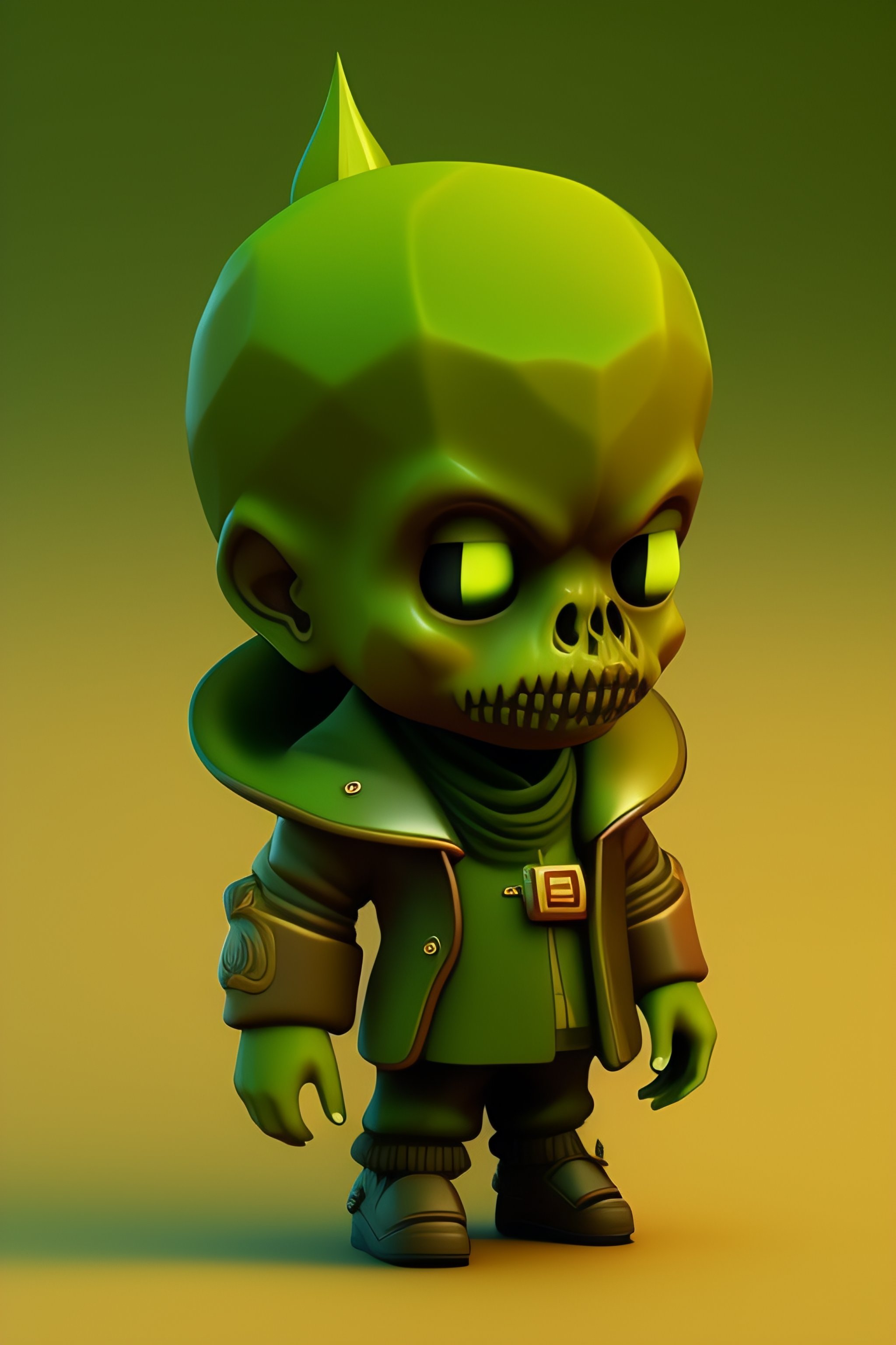 Lexica - Isometric render of a fresh greenish brown zombie, solid ...