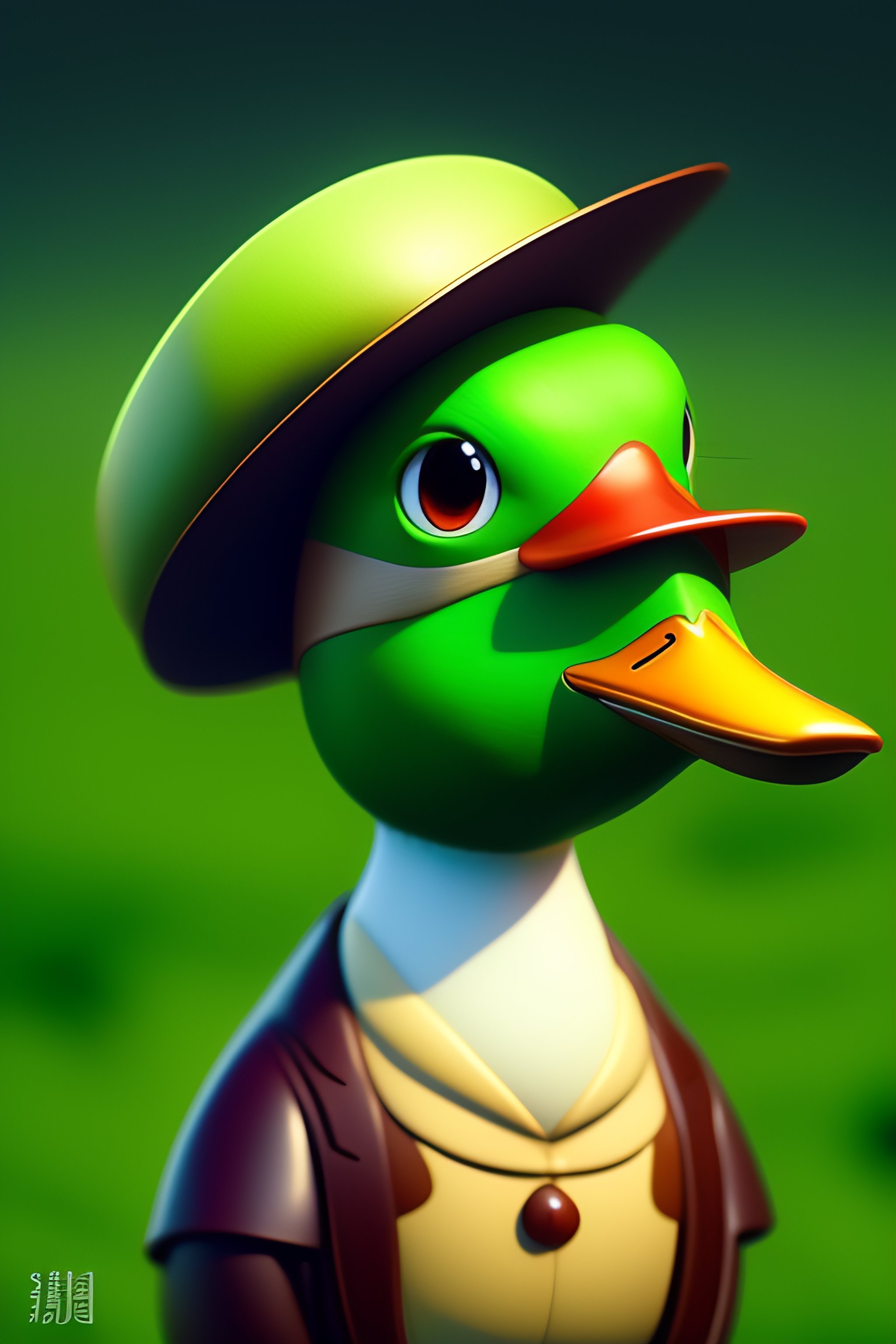 Lexica - A green duck holding a hat, made by hayao miyazaki, anime style