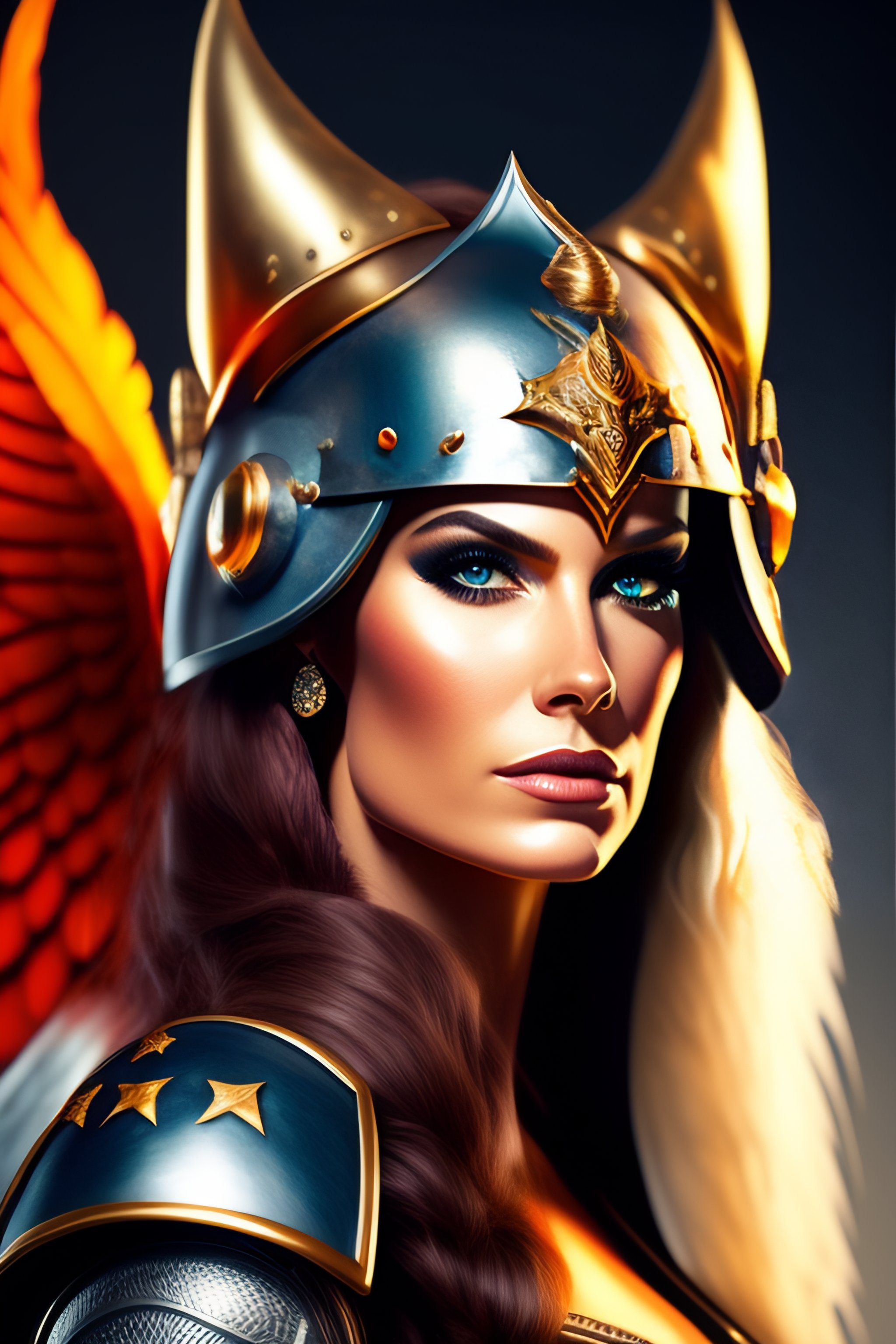 Lexica - Angry valkyrie portrait 3/4 view with big wings on helmet and ...