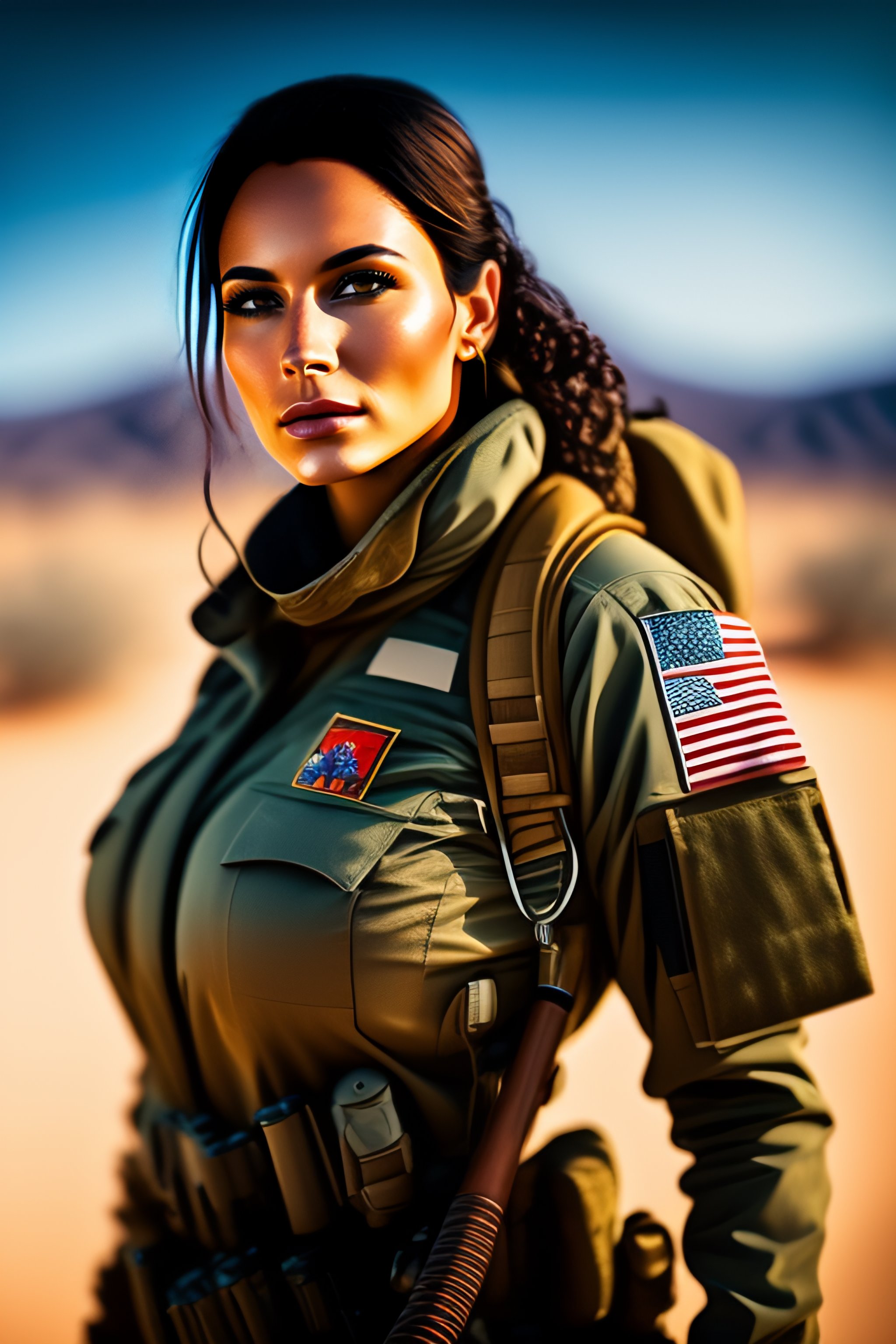 Lexica - Full frame, a beautiful female gun sniper