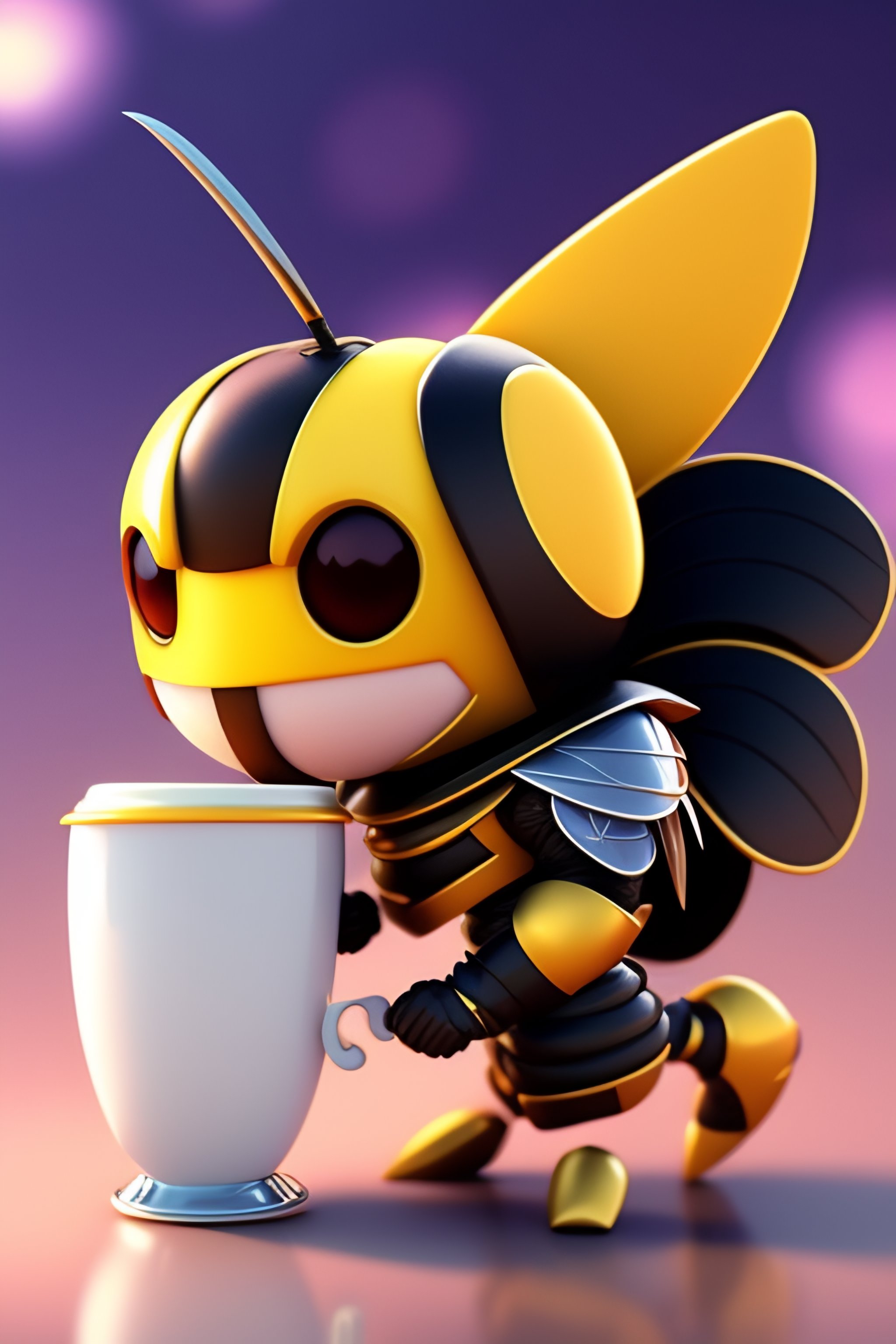 Lexica - Cartoon bee knight looks like Beedrill with a cup of coffee ...