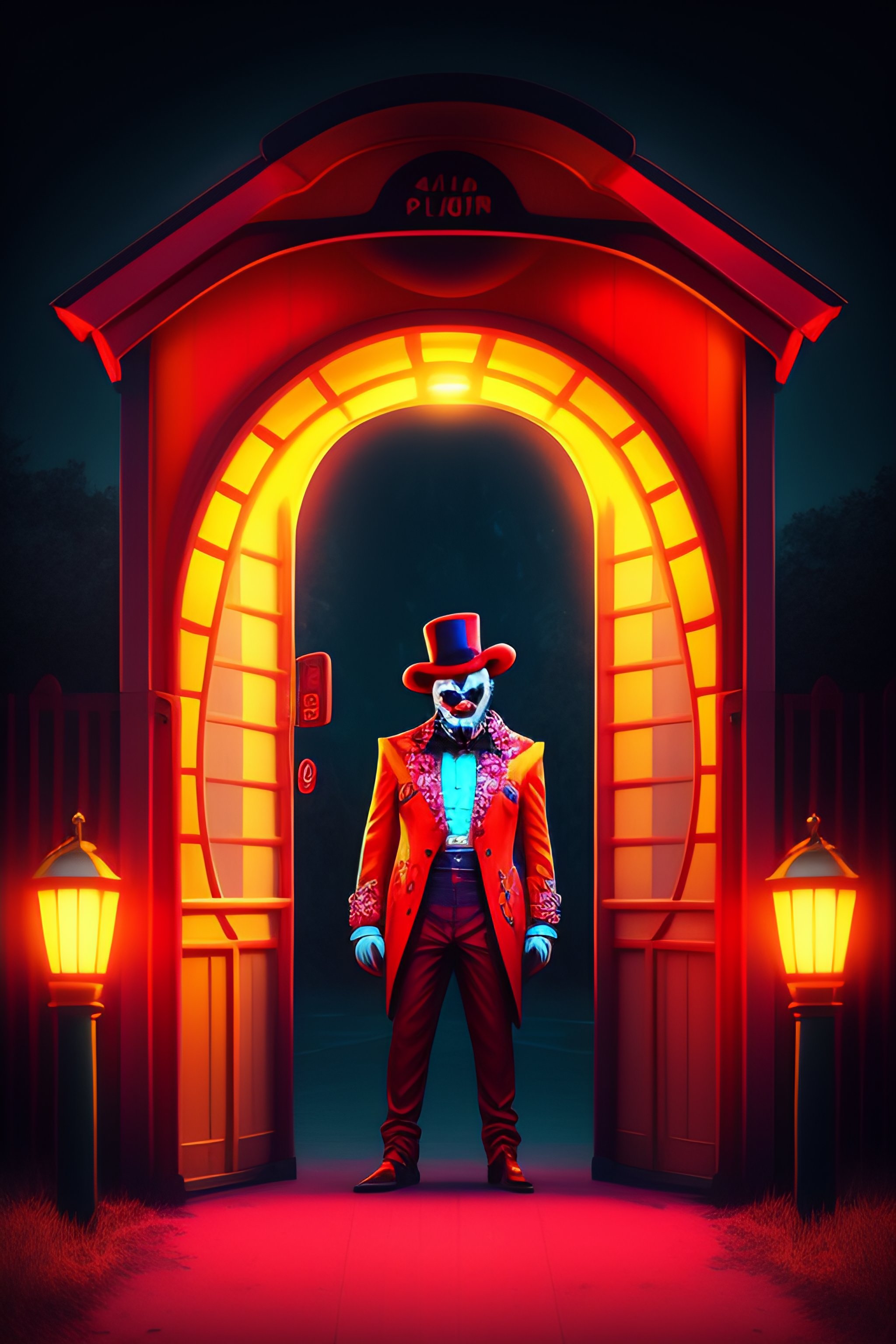 Lexica - Painting of an evil clown in front of an amusement park ...