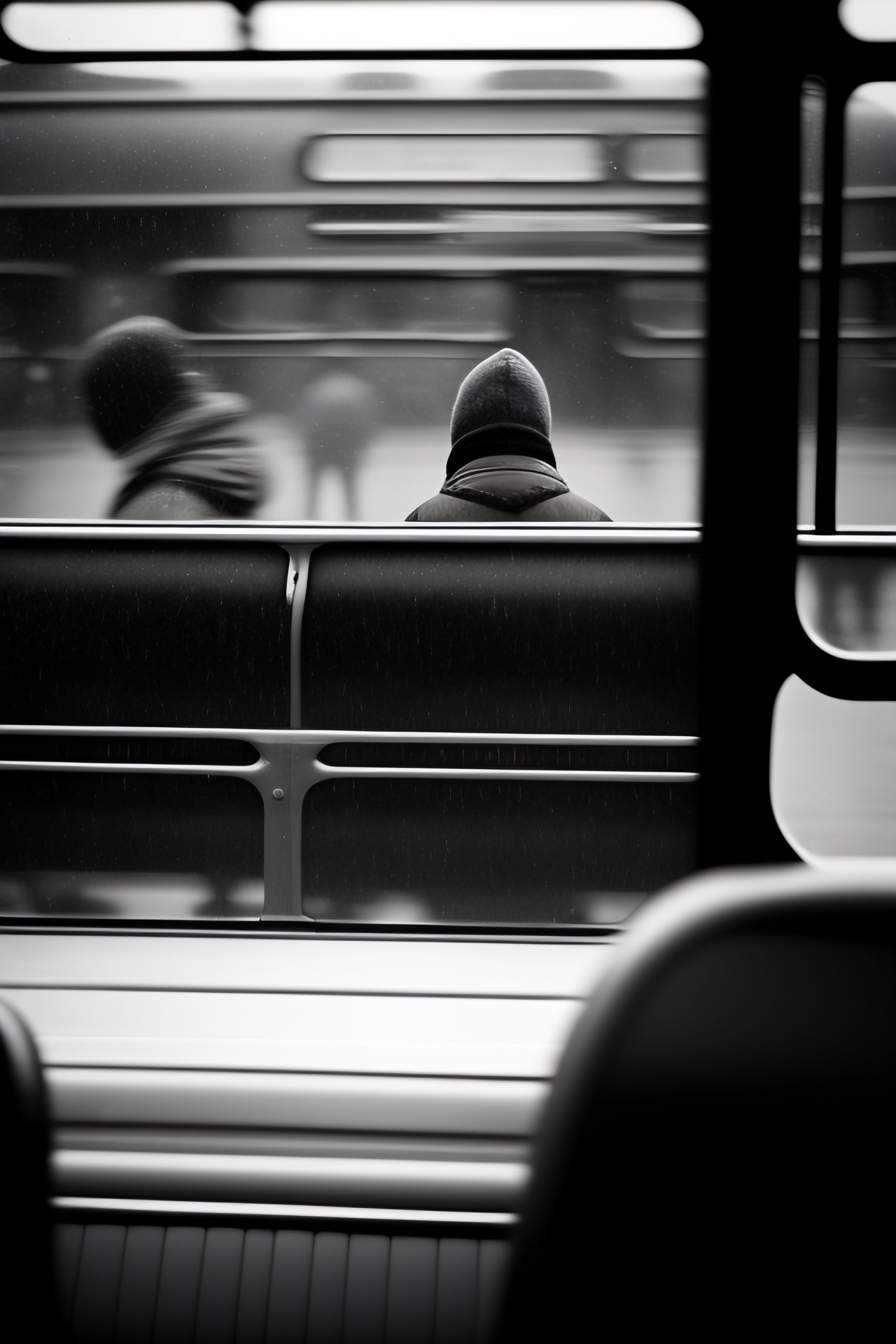 Lexica - View of a bus full of people going to work , view from inside ...