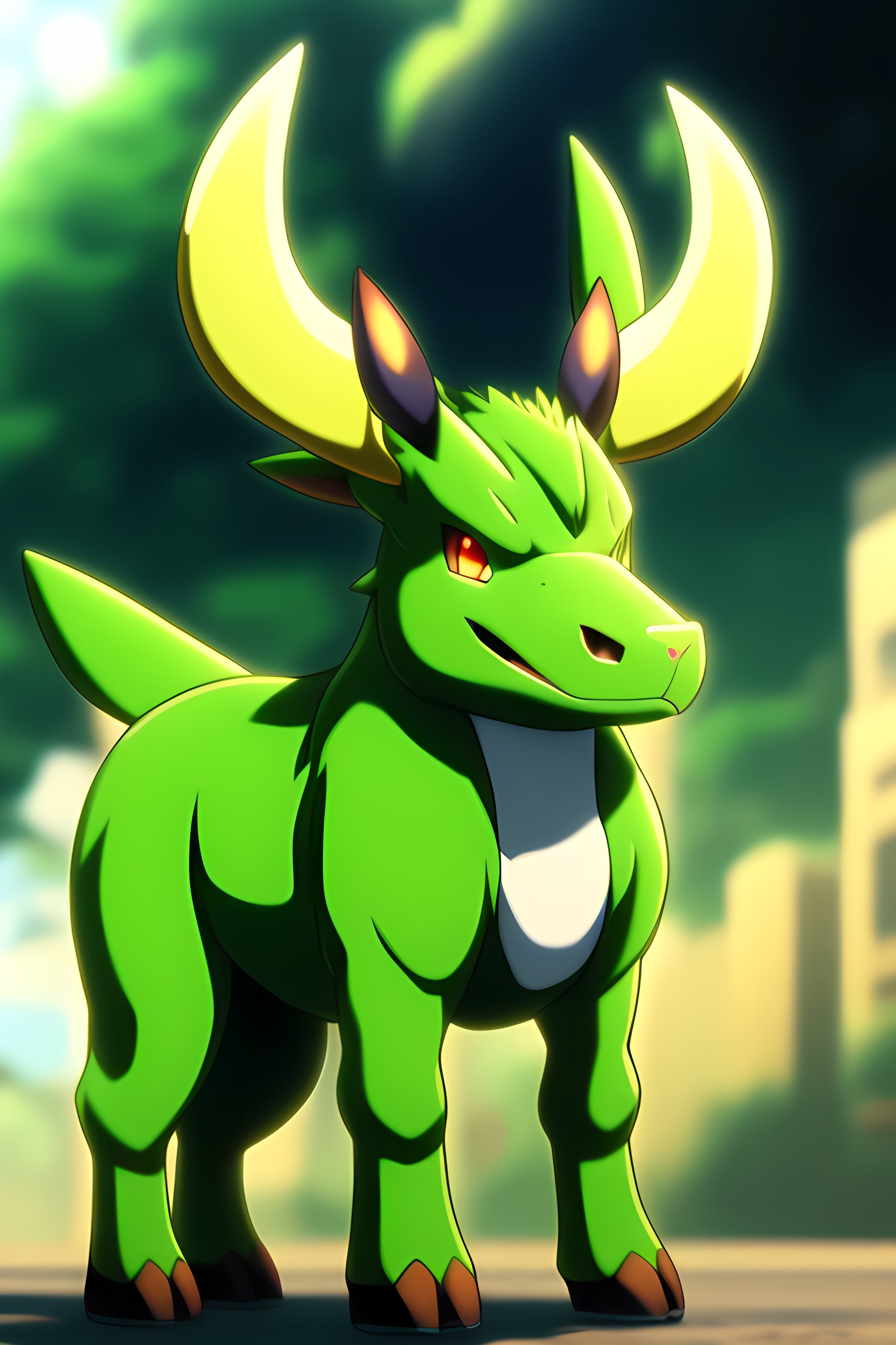 Lexica - Anime illustration of a Pokemon that looks like a green moose ...
