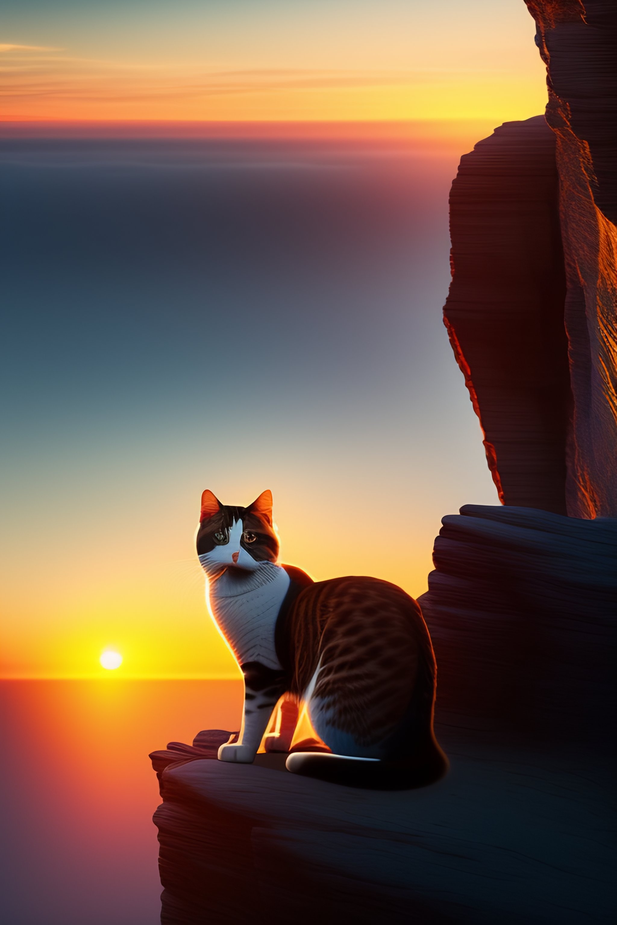 Lexica - Cat sitting on the edge of a cliff on a sunset