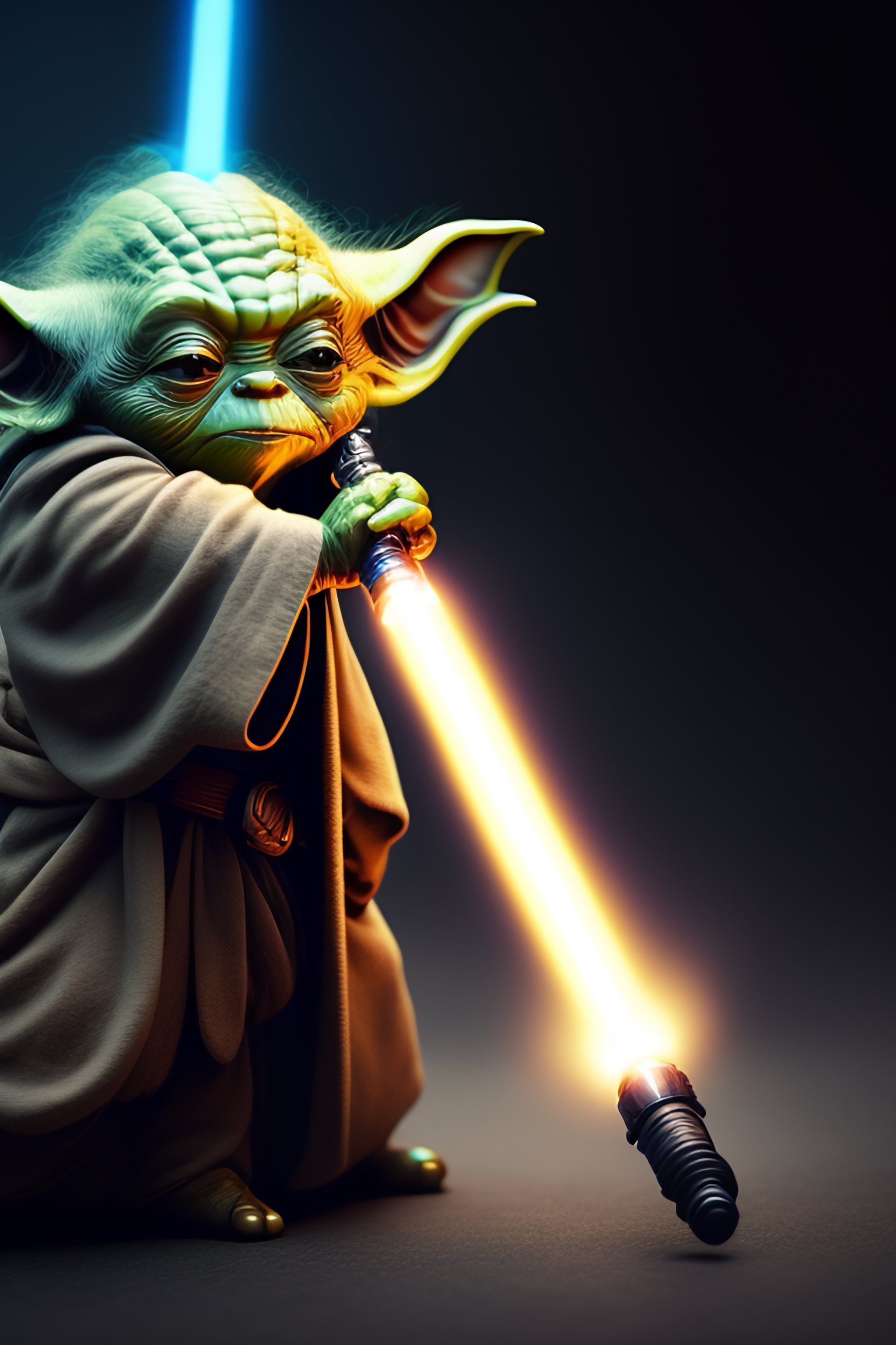Lexica - Yoda in battle with dark lightsaber