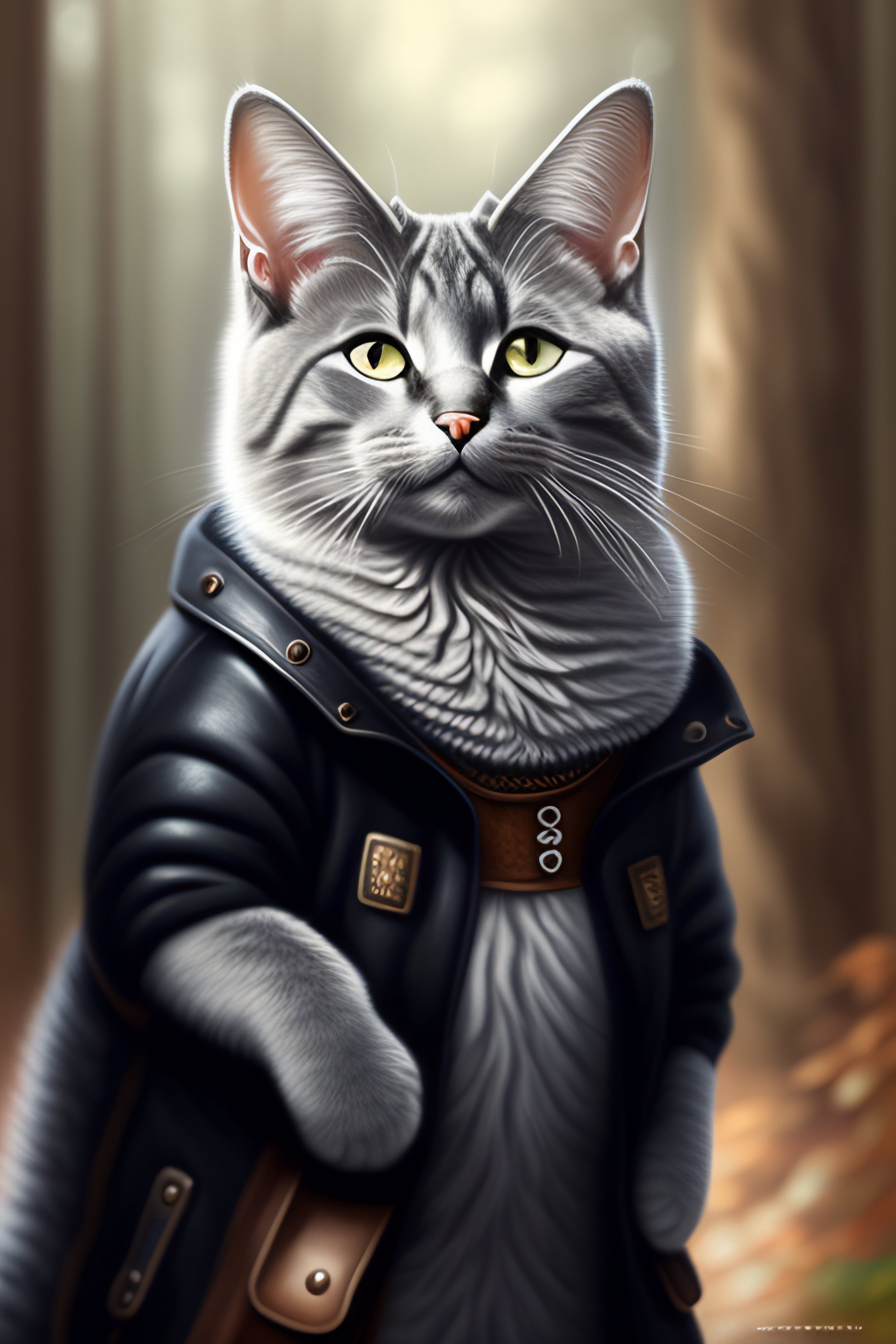 Lexica - Grey cat, bandit, realistic style, children's picture, bright ...