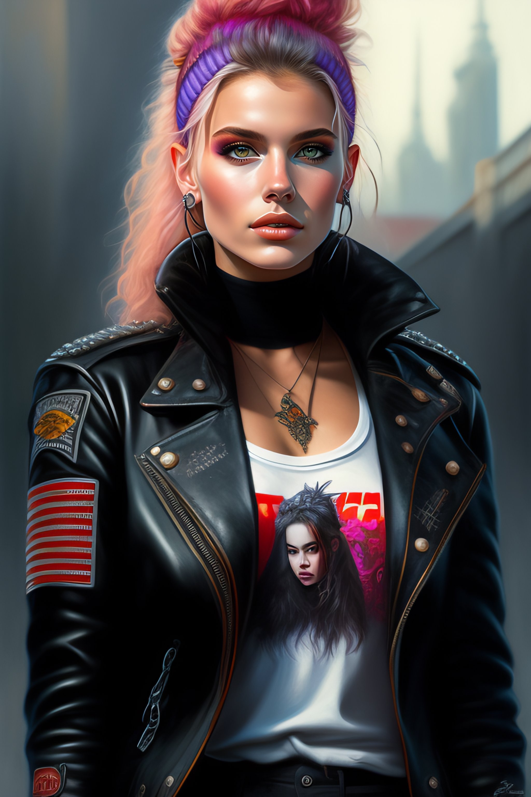 Lexica - Cute punk rock girl, mad max jacket, renaissance, cables on ...