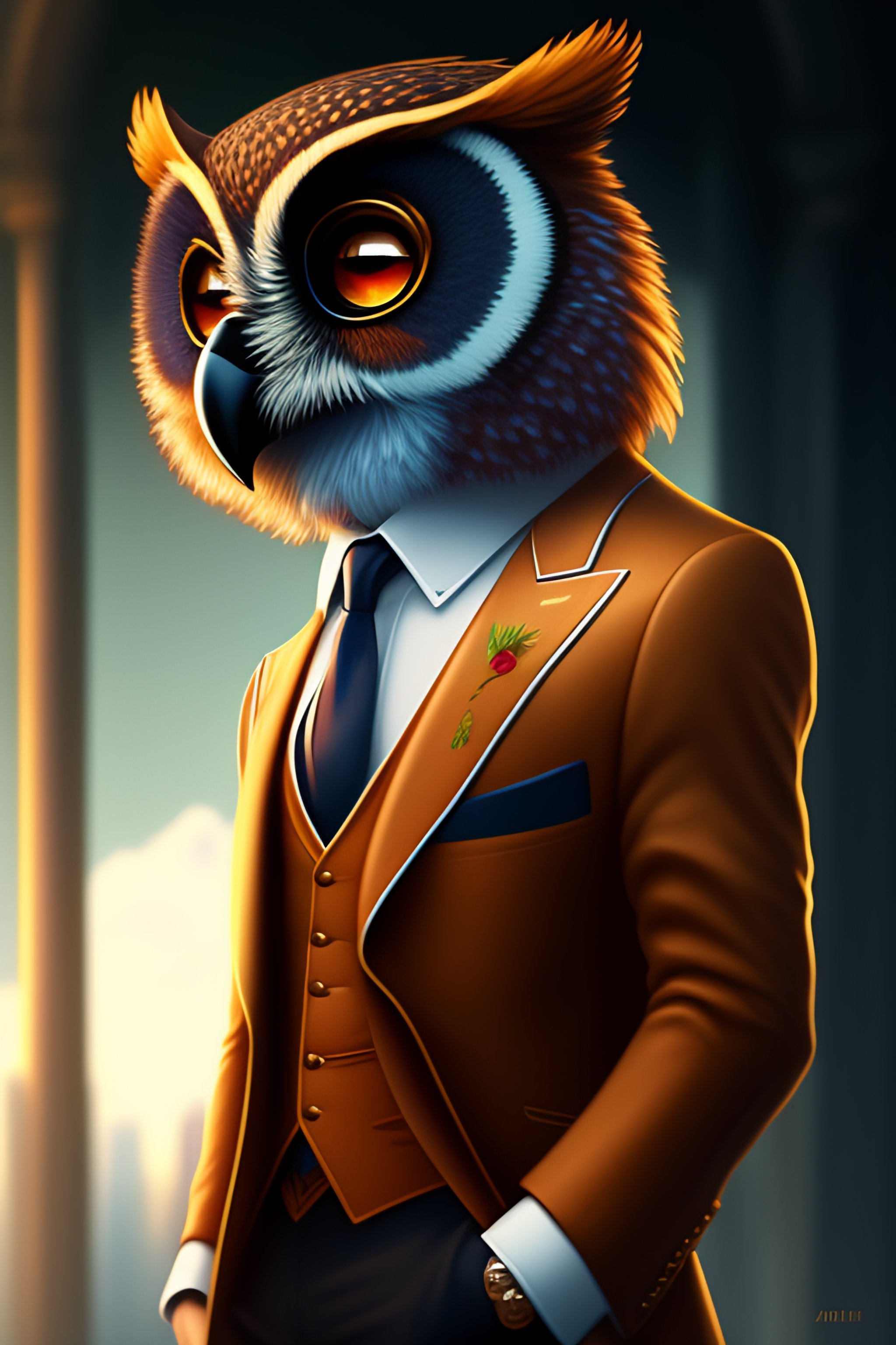 Lexica - Anthro furry humanoid owl, three piece suit, checking watch ...