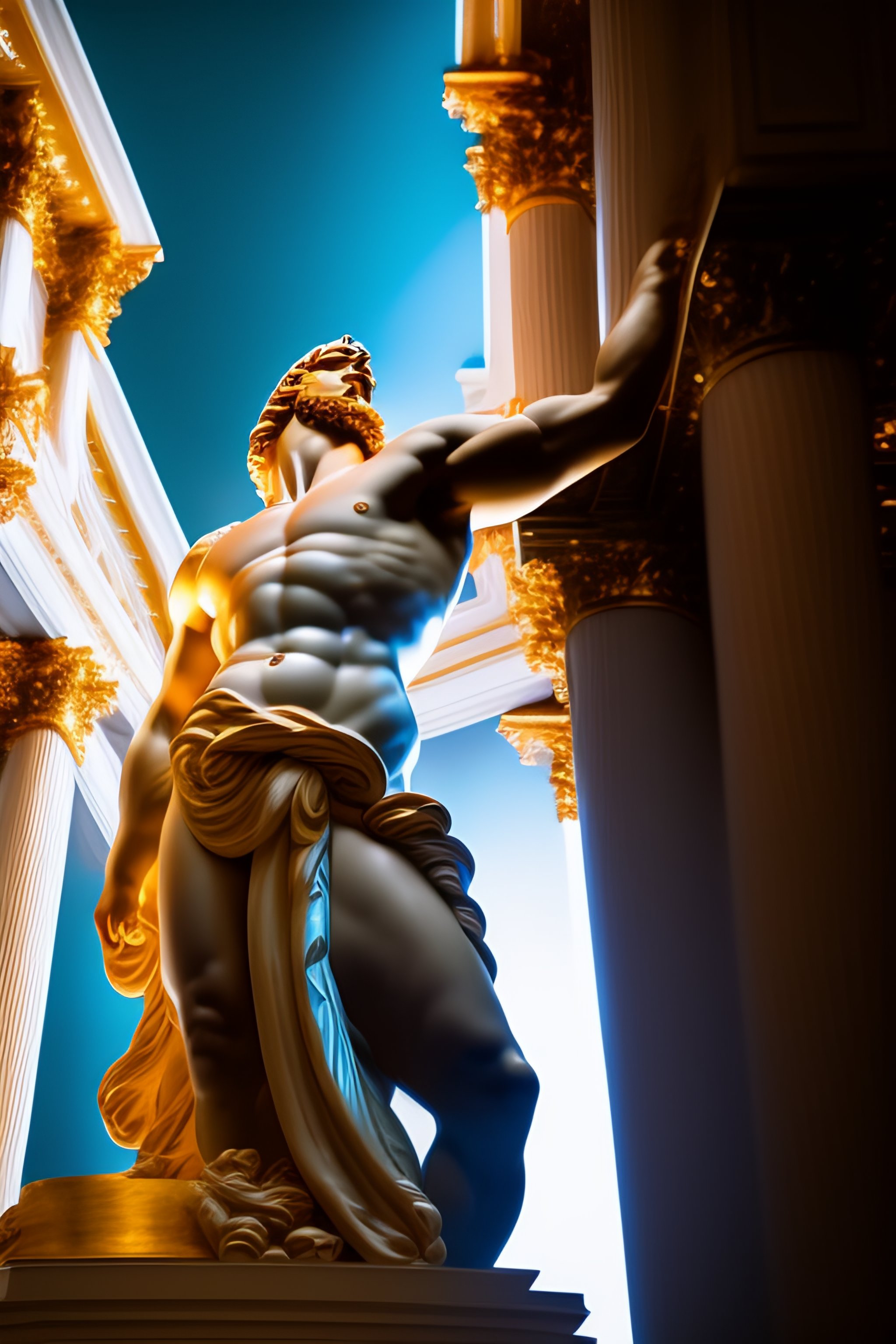 Lexica - Photo of a bronze statue of zeus, gleaming, reflections ...