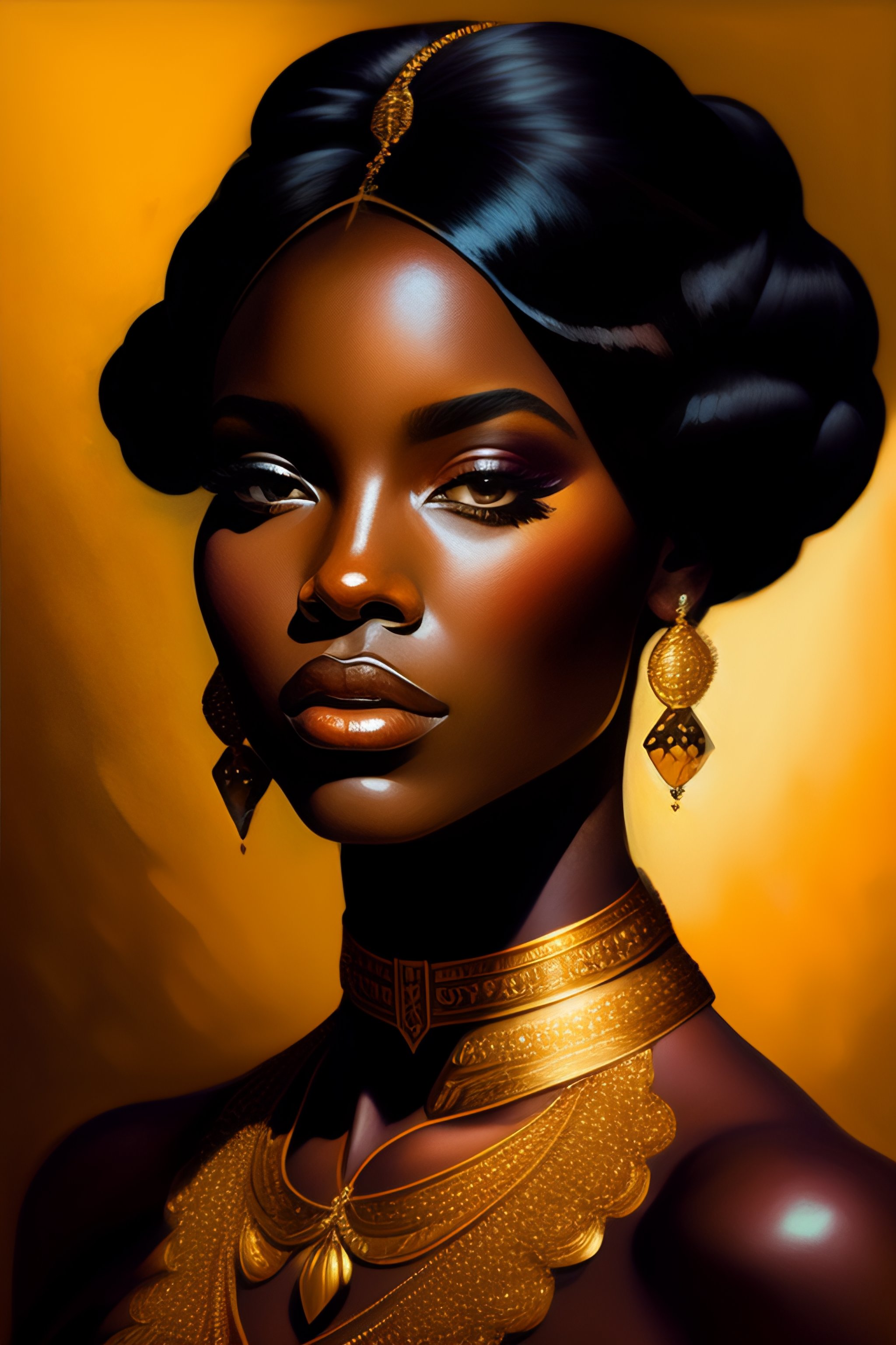 Lexica - Bust portrait of a beautiful black queen wearing a lot of gold ...