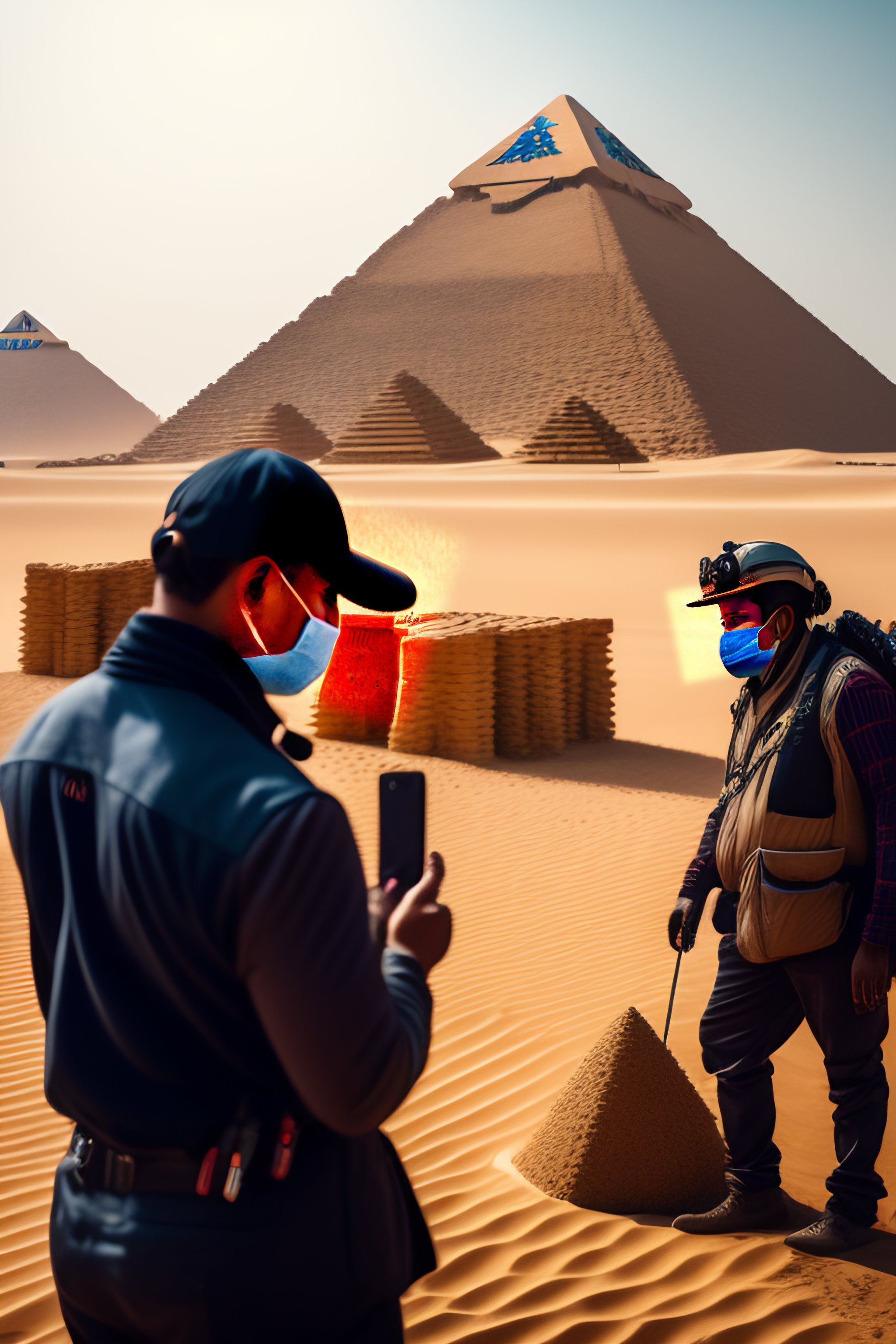 Lexica - Portrait of a random time traveller taking selfie with workers ...