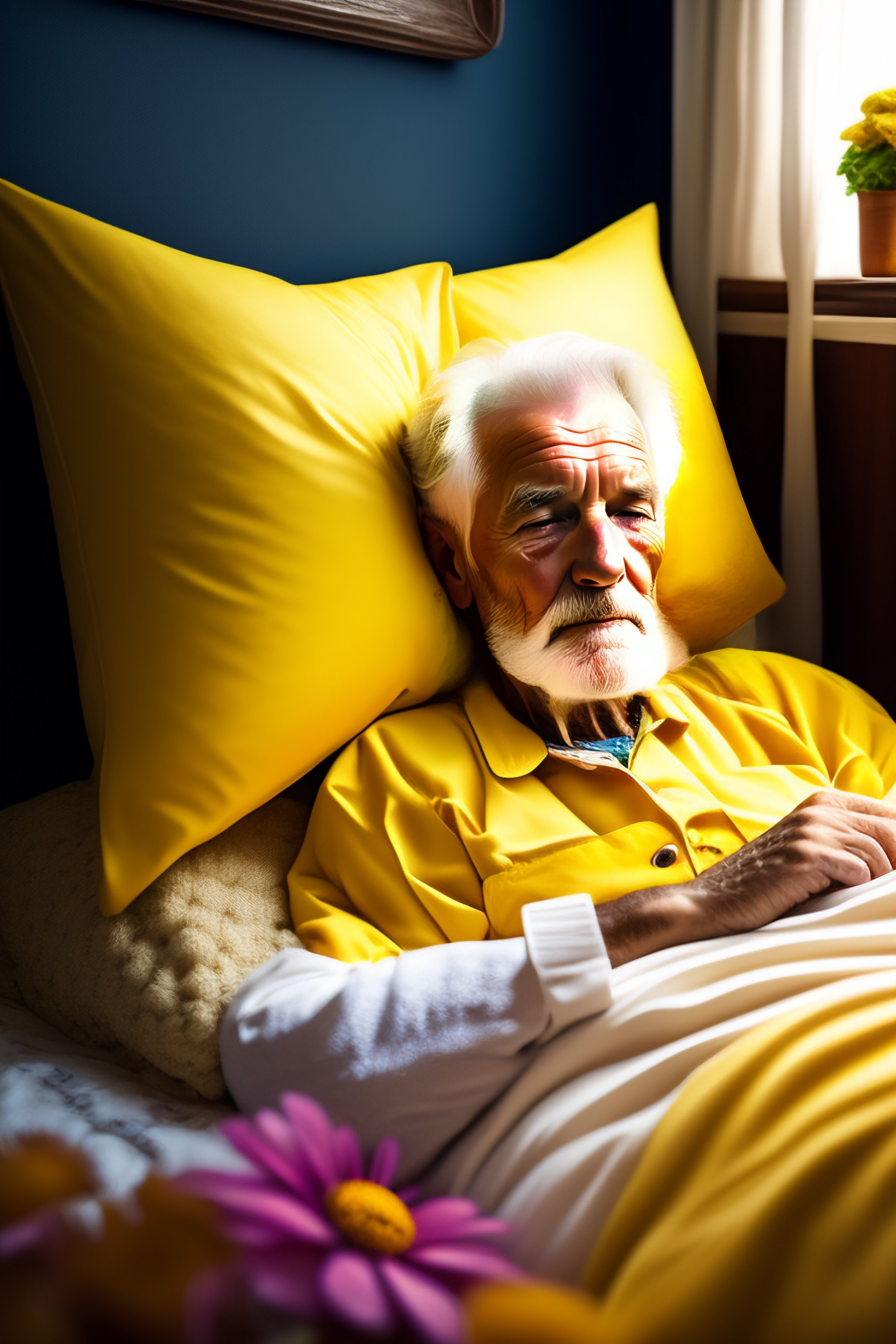 Lexica - A dying old man in bed with an IV drip with an elderly nurse ...