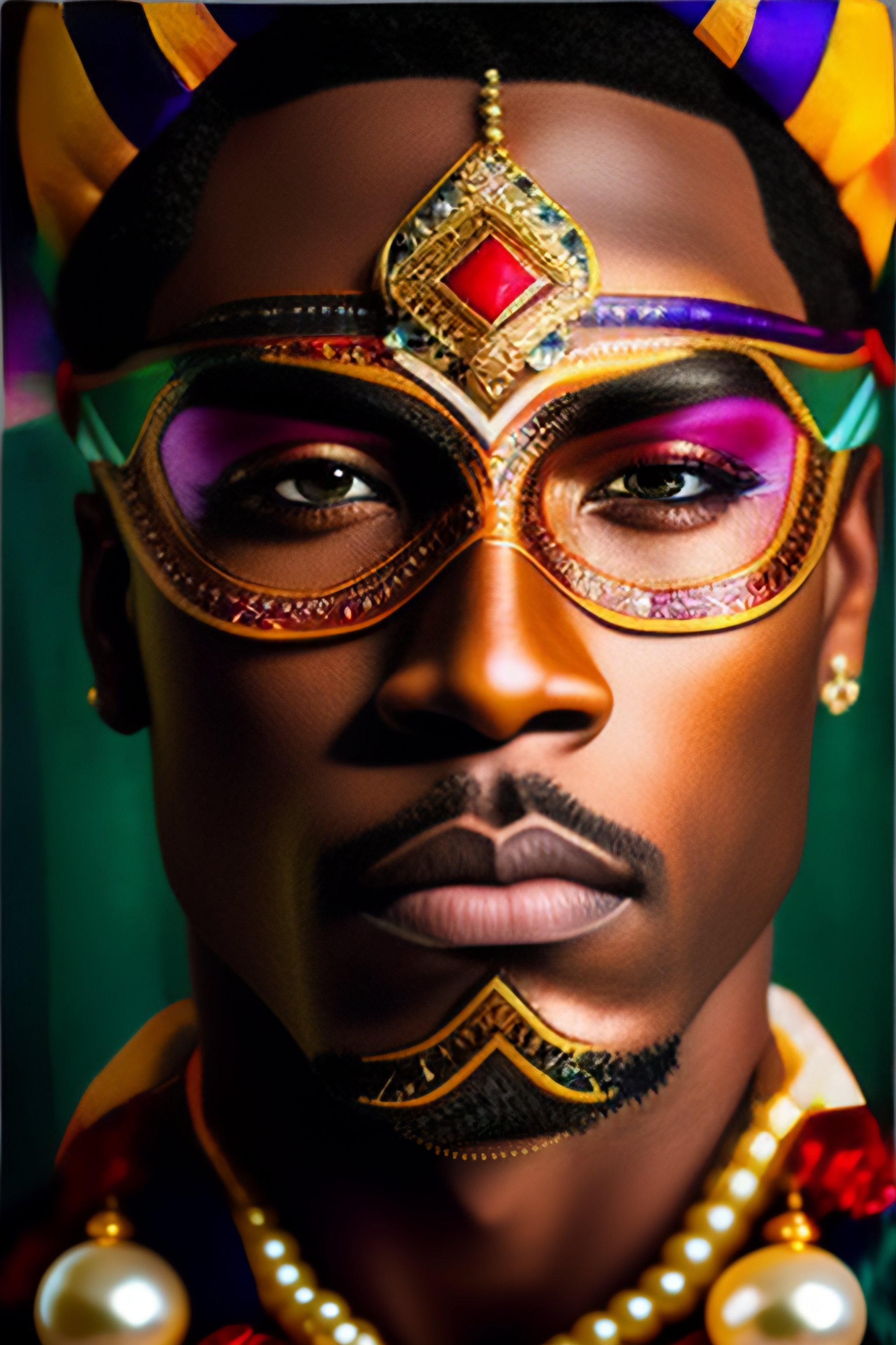 Lexica - Epic portrait of man in a mardi gras Harlequin mask in, pearls ...