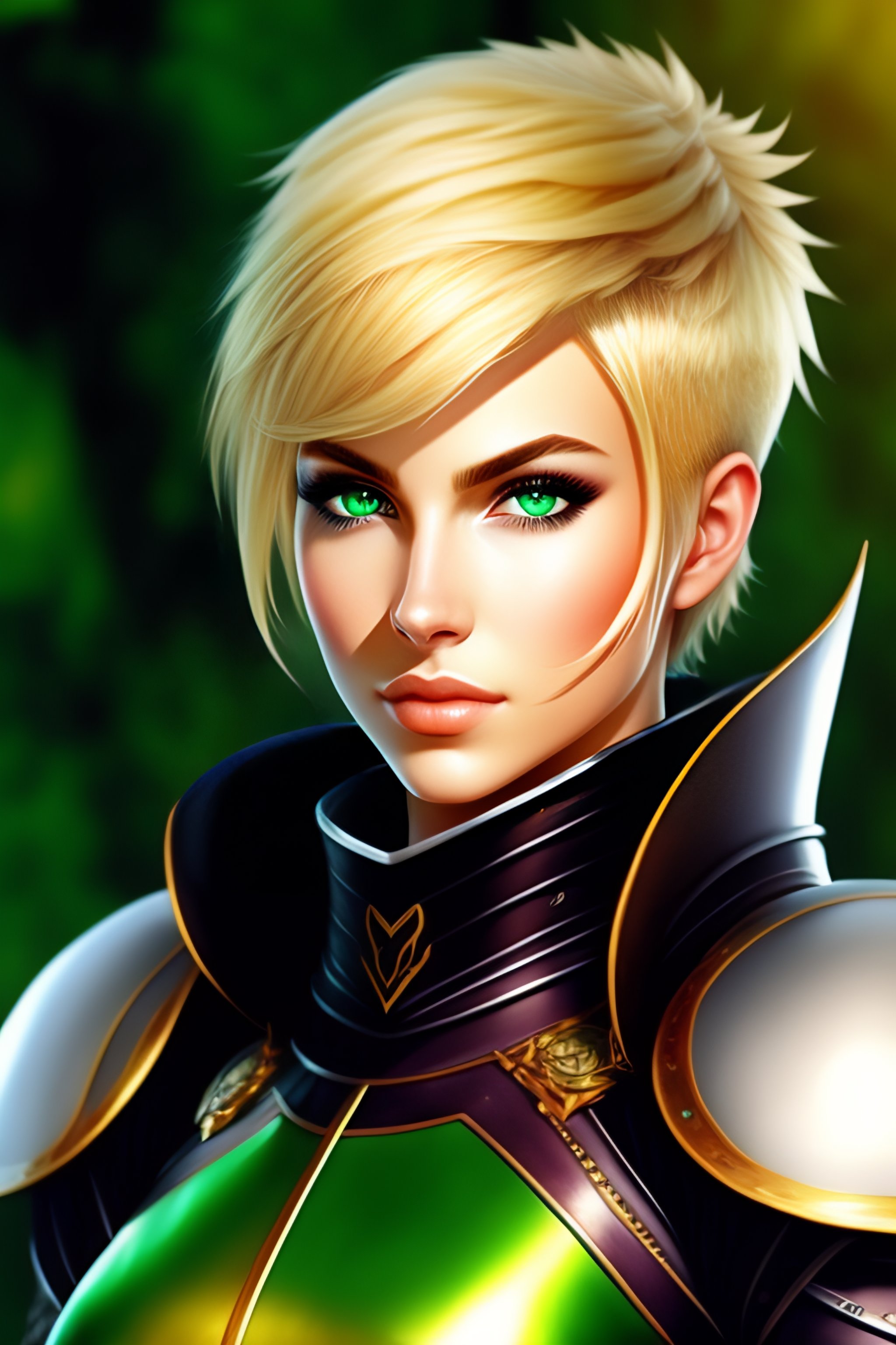 Lexica - Young adult female, leather armour, blonde hair, pixie cut ...