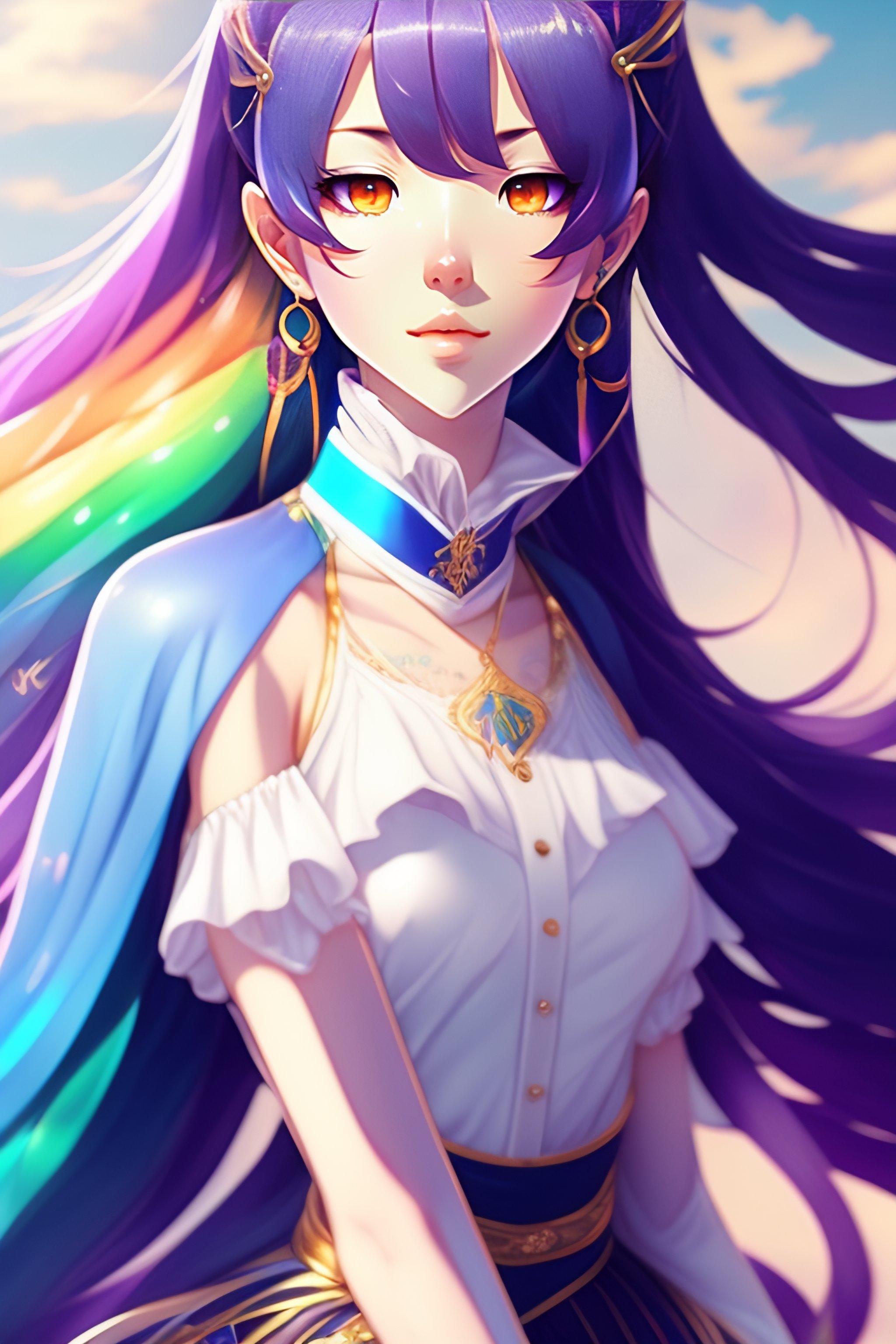 Lexica - Anime genshin impact woman with pastel rainbow-white-blue long ...