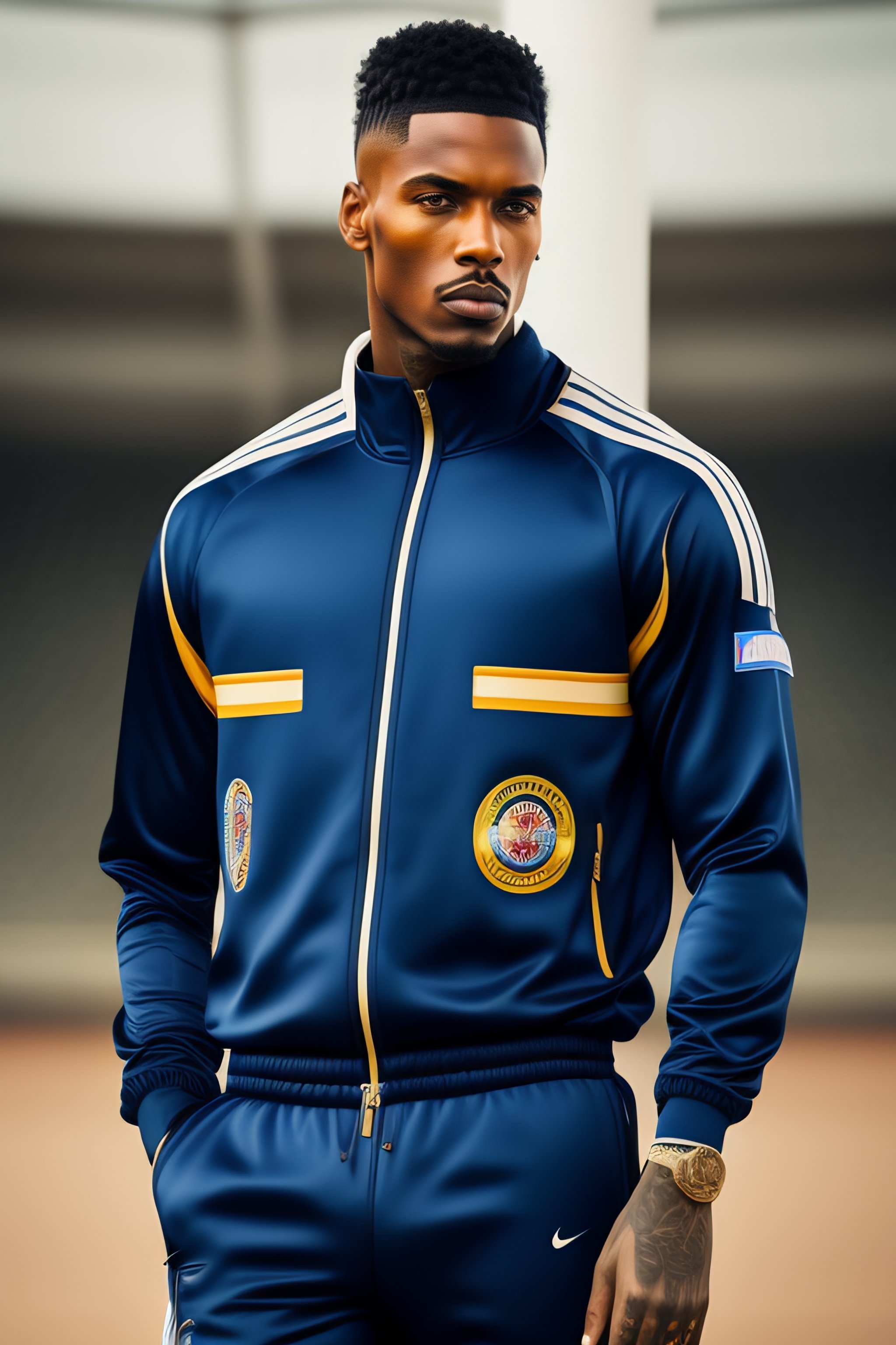 Lexica - Portrait of a tall criminal with a glass eye funny tracksuit