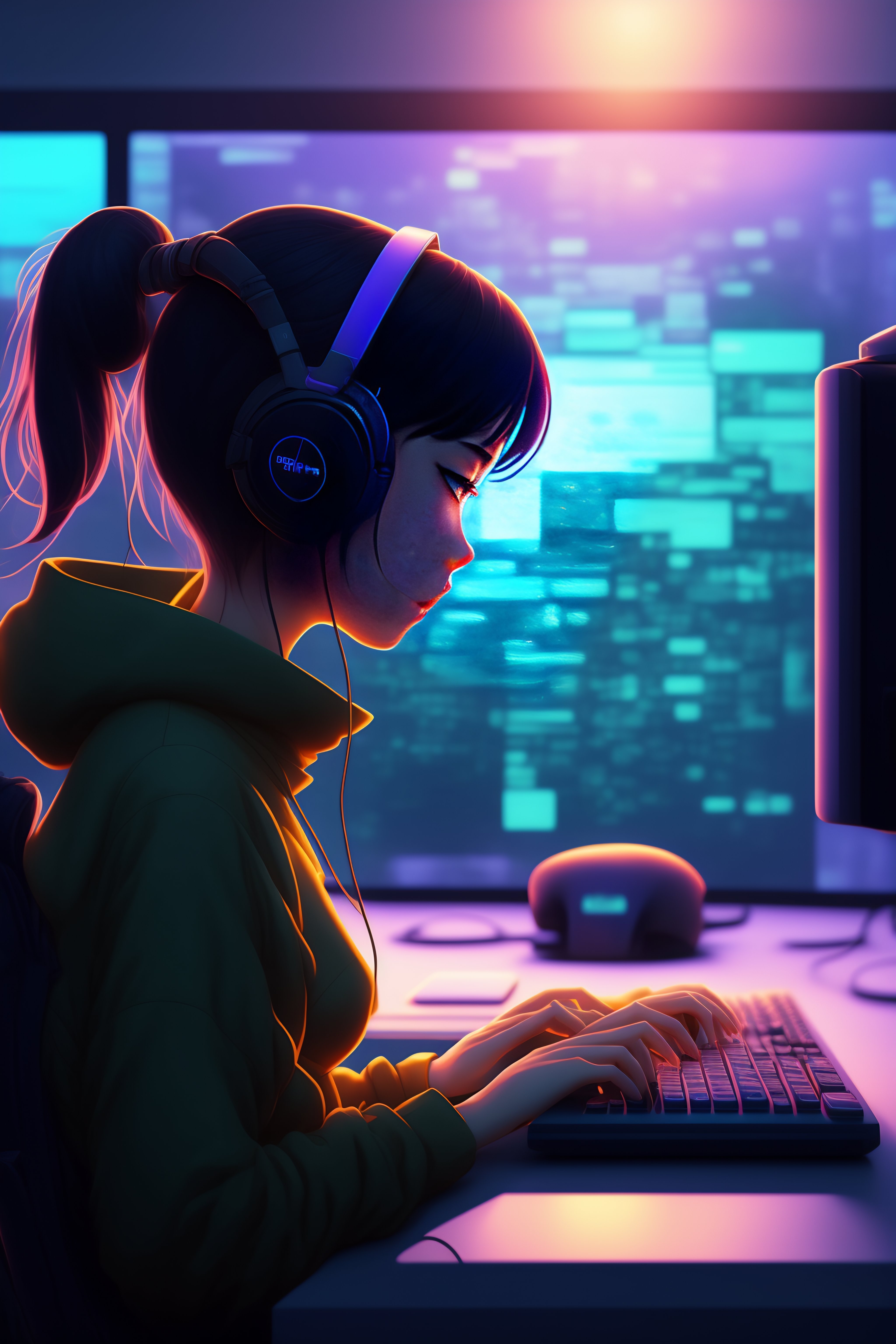 Lexica - Create a high resolution artwork of lofi ,Anime Girl is ...
