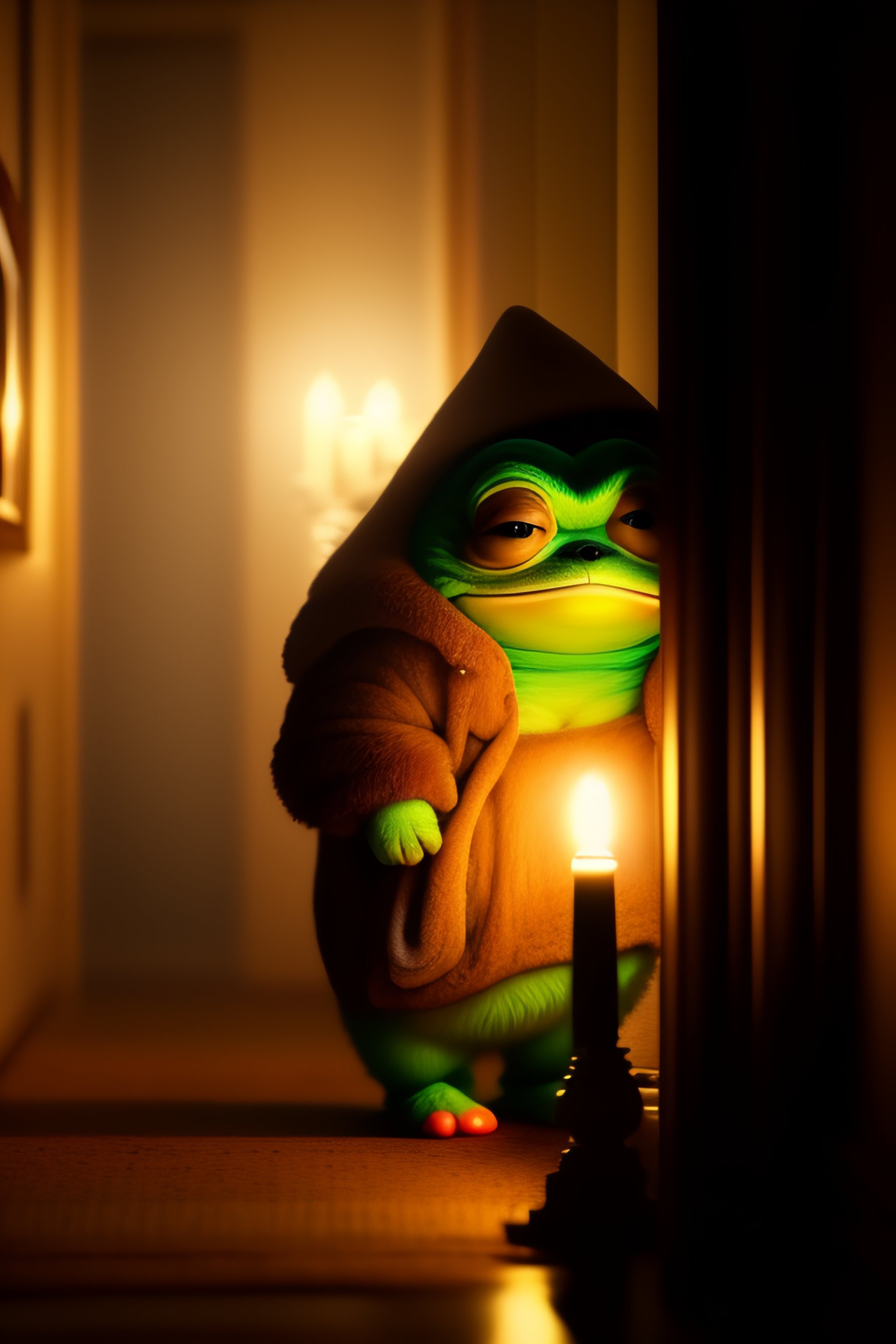 Lexica - An exhausted pepe the frog in his studio walking down his ...