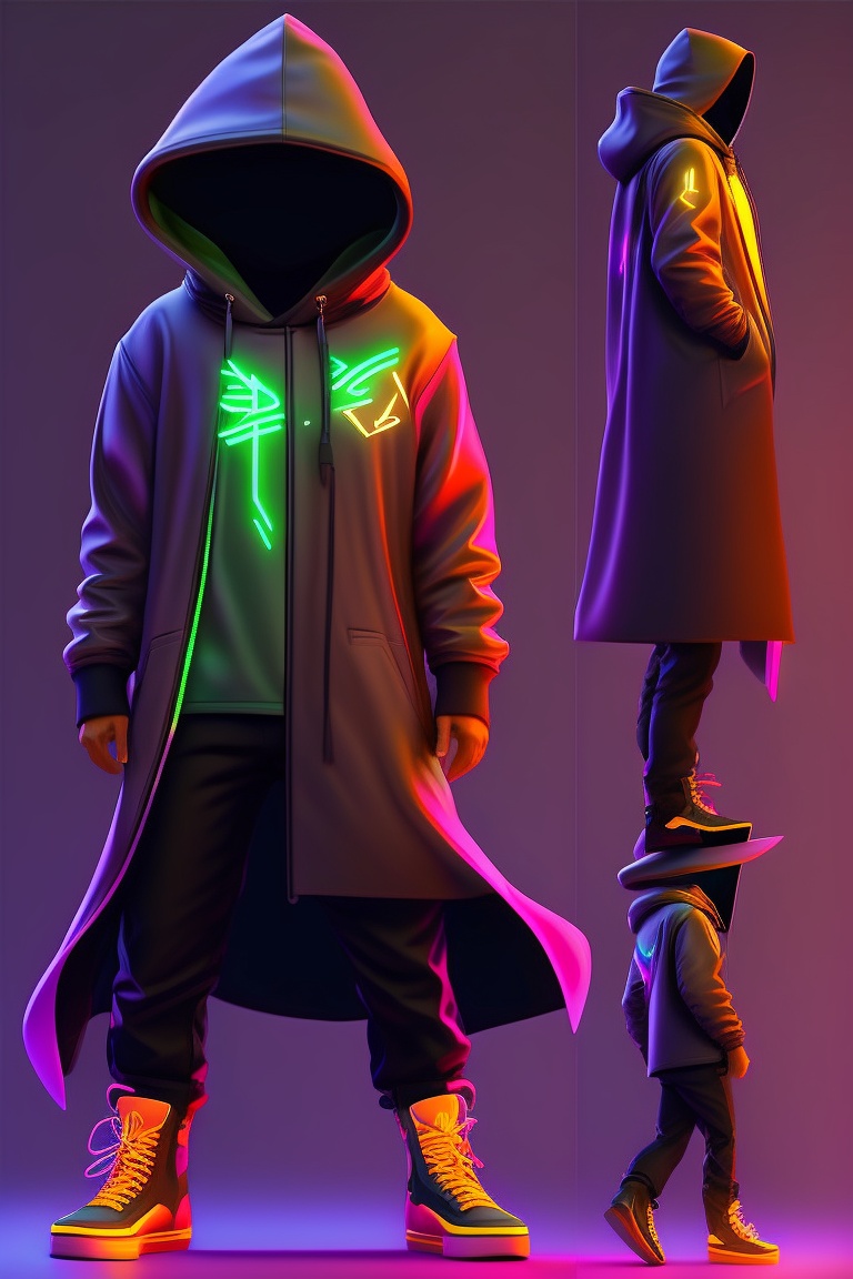 Lexica - Male character , faceless , , hooded , super detailed , neon ...