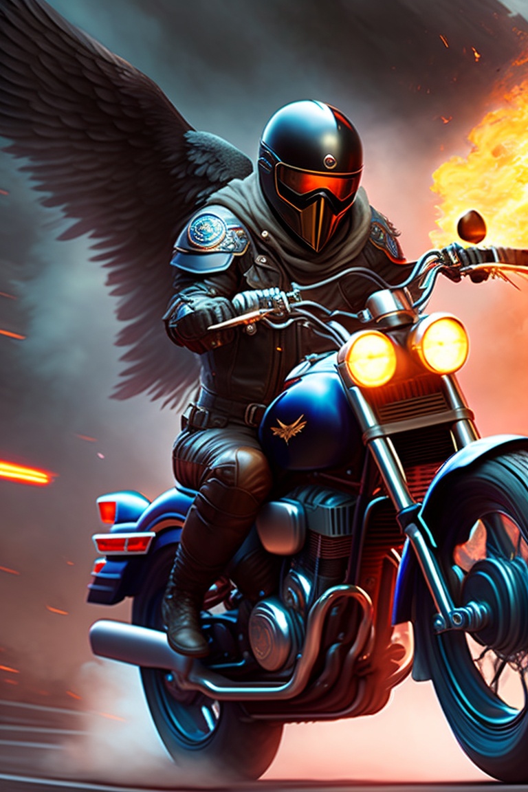 Lexica - Angel of death, riding a motorcycle of black fire.