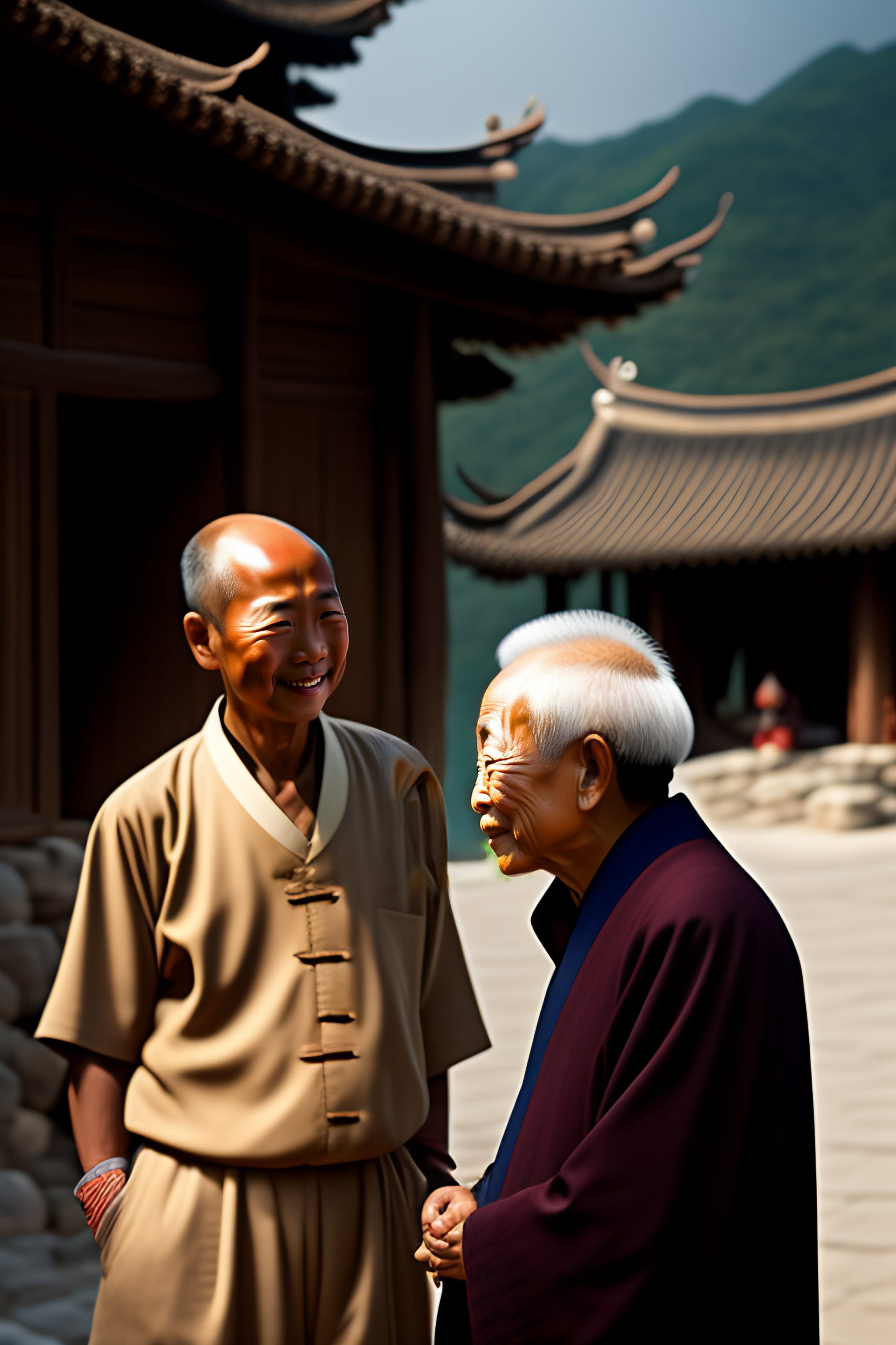 Lexica - Portrait of an old zen master smiling and chatting with young ...
