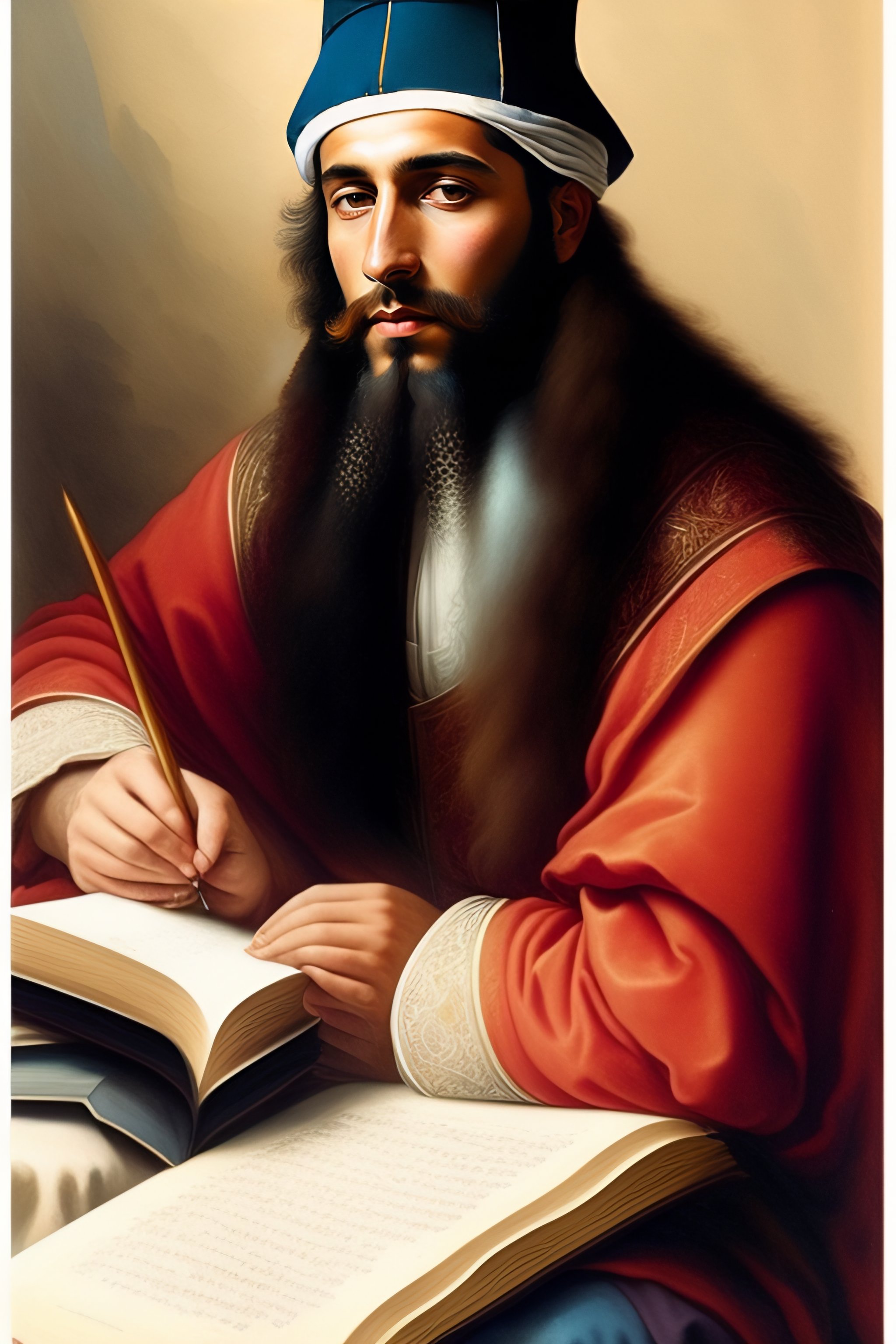 Lexica - Rabbin avec son châle de prière étudiant la torah, aquarelle