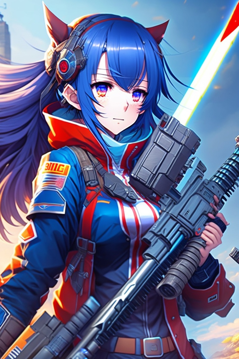 Lexica - Anime girl blue and red eyes, holding a sniper rifle