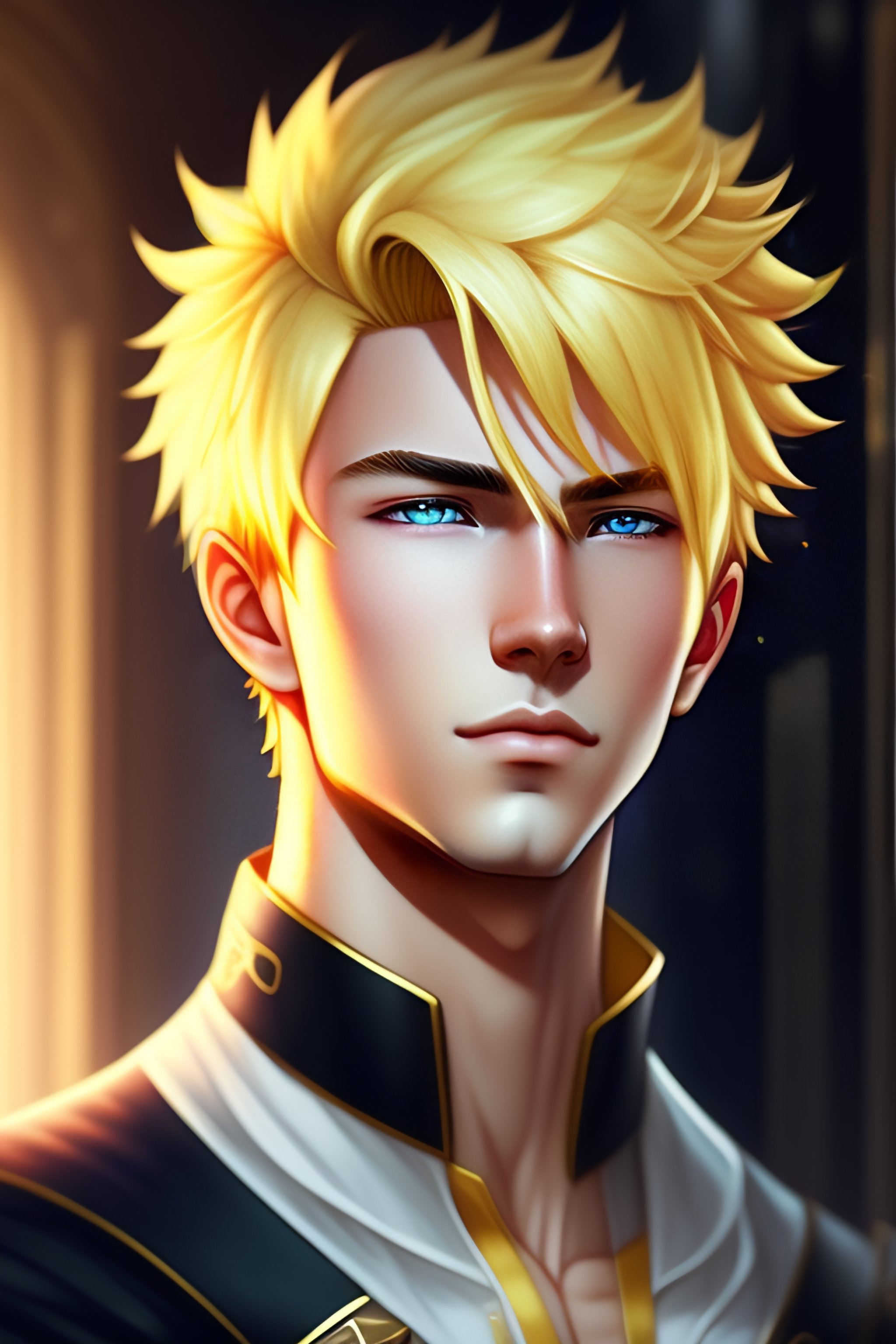 Lexica - Anime, handsome young man, blond with yellow eyes fantasy