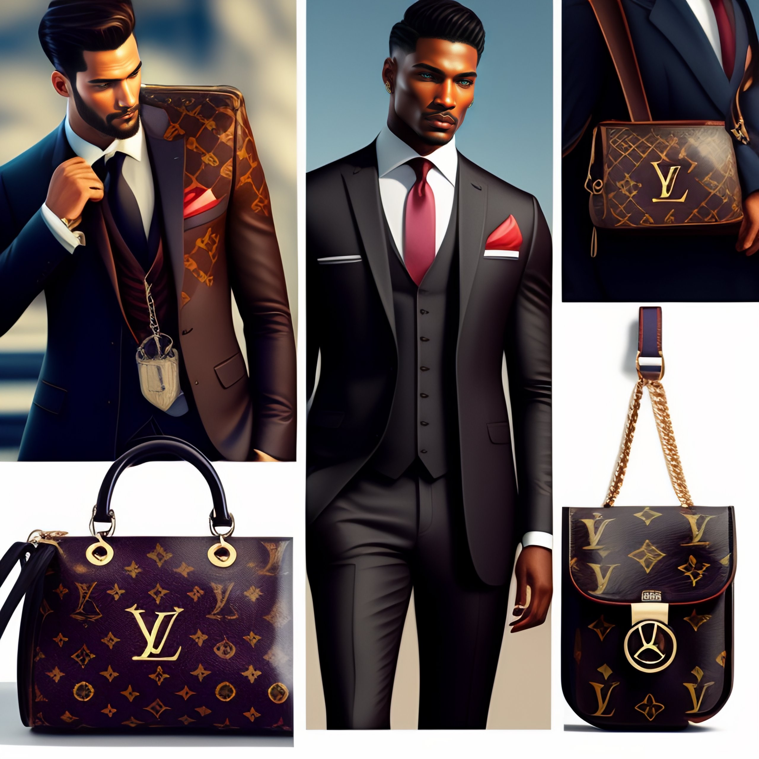 Lexica - LV three piece suit, LV handbag, mercedes key chain laying on ...