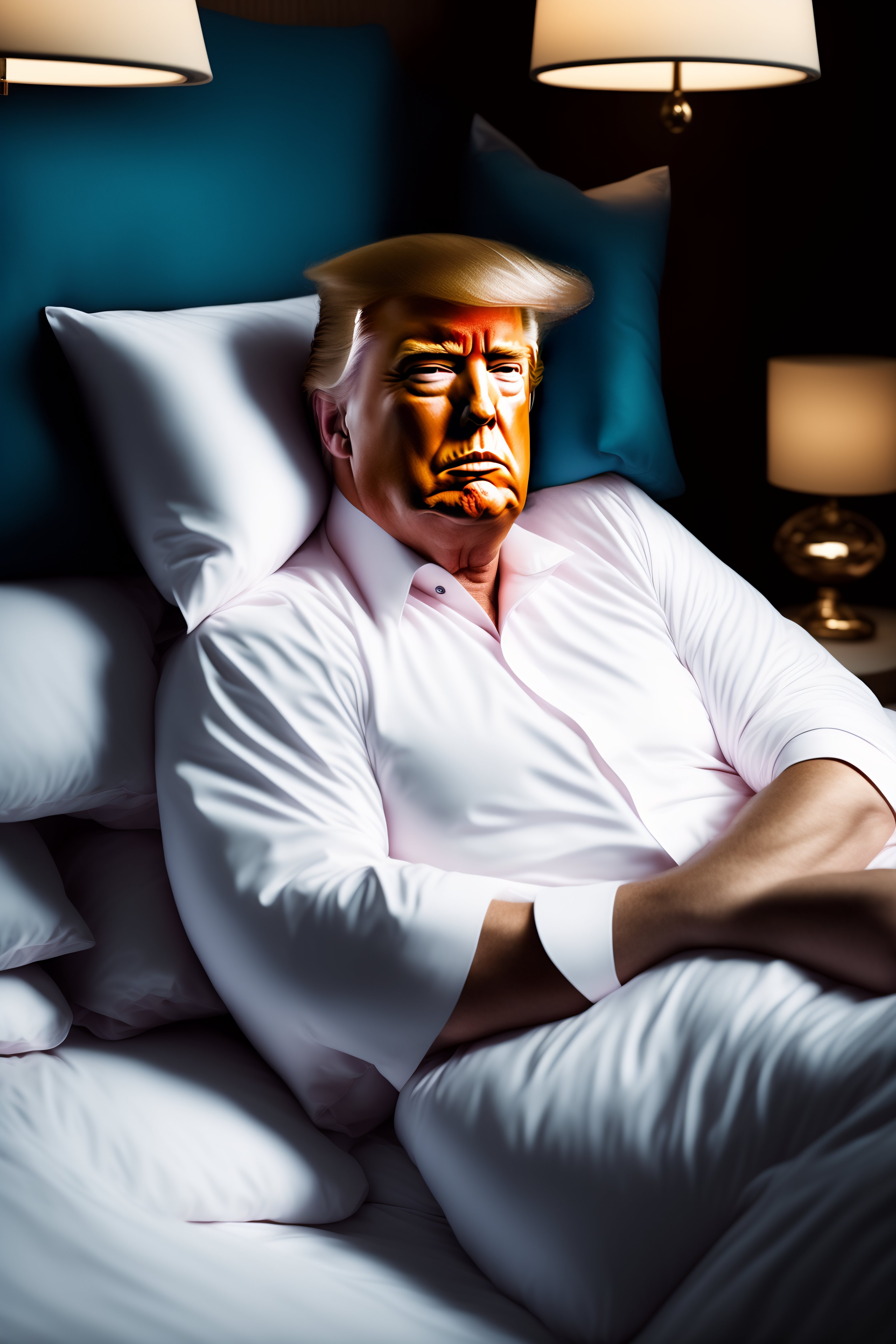 Lexica - Photo of Donald Trump in bed wearing PJs working on his 2024 ...