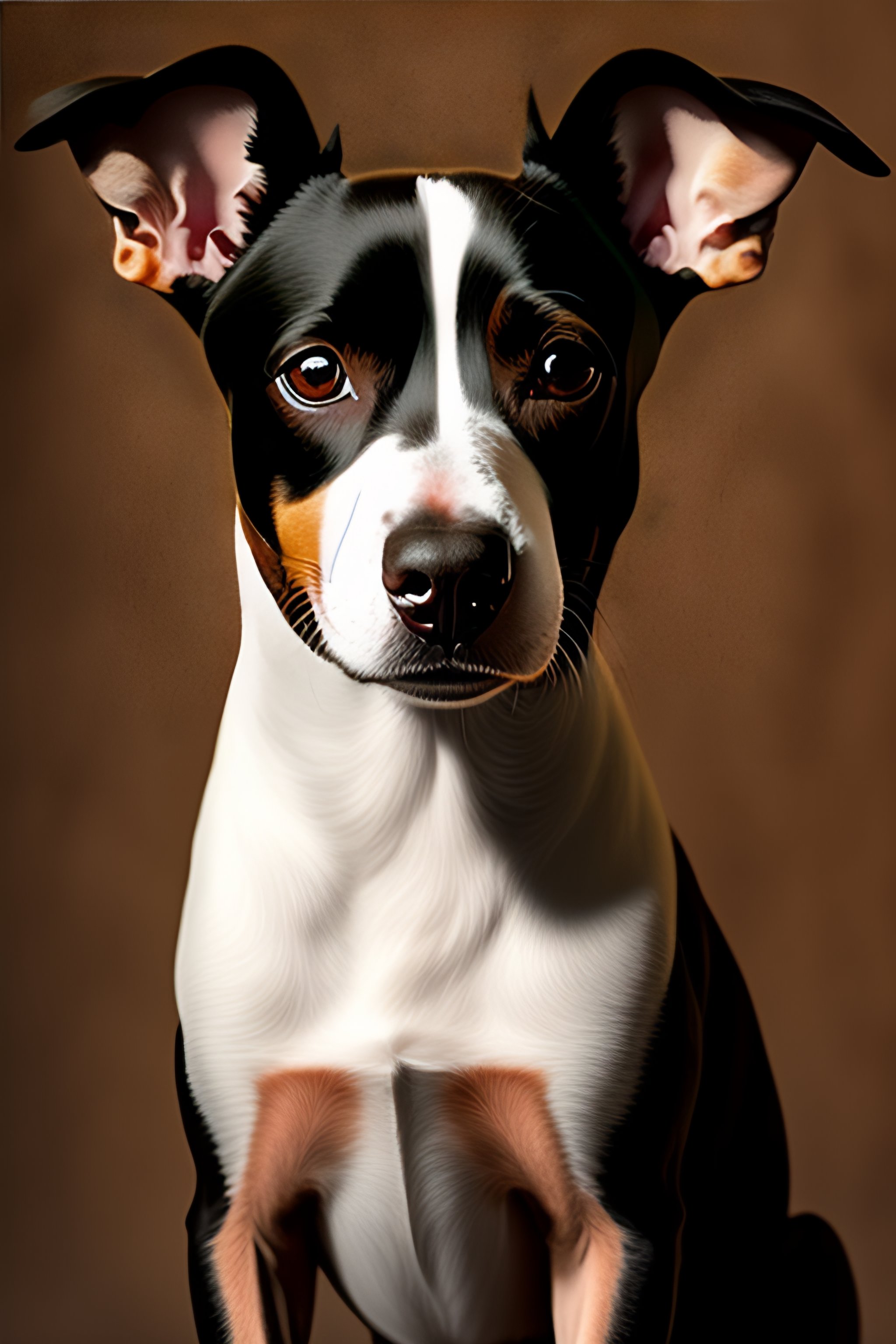 Lexica - Black-faced rat terrier with one small brown dot above each ...