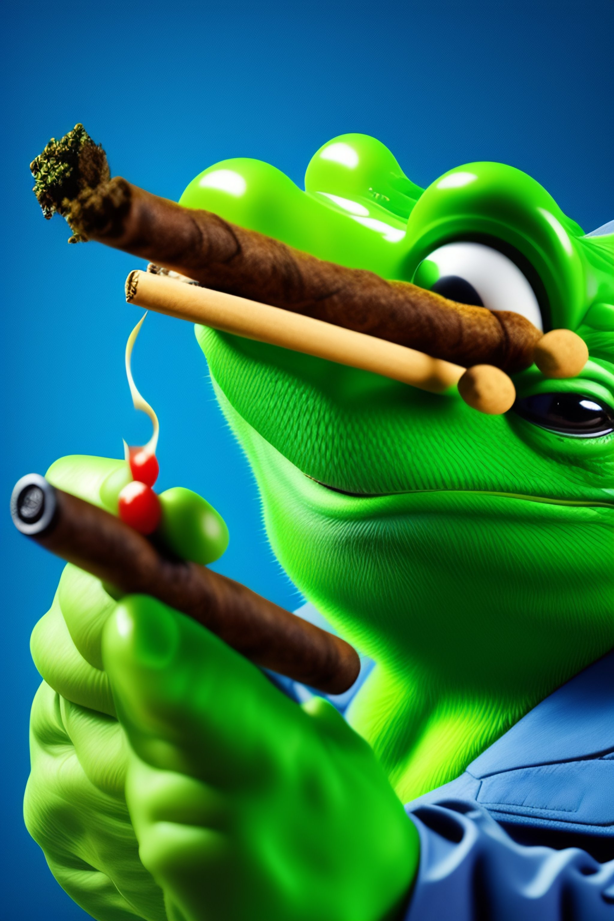 Lexica - 8k representation of pepe the frog smoking a cigar, blue ...