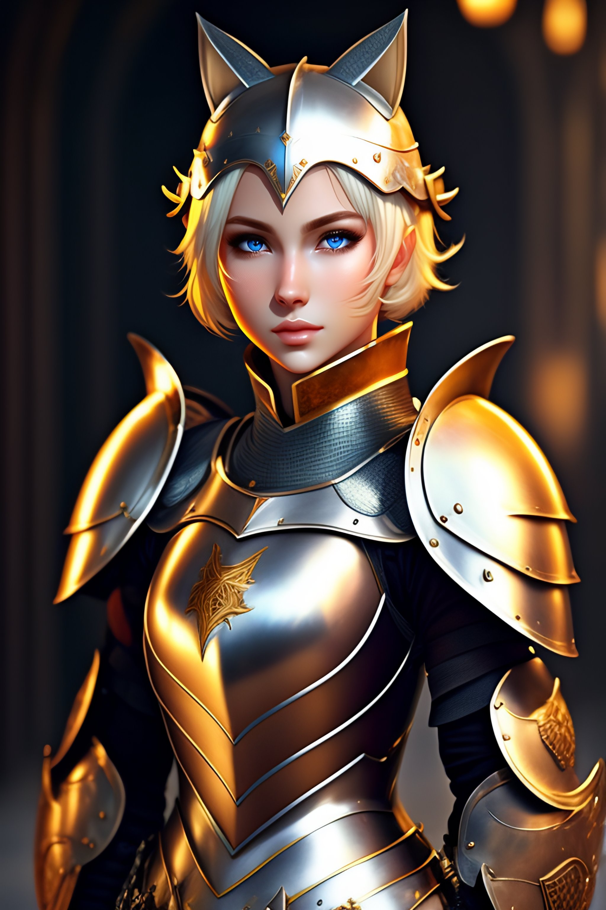 Lexica - Magical knight, plate armor, helmet, solo, {very short hair ...