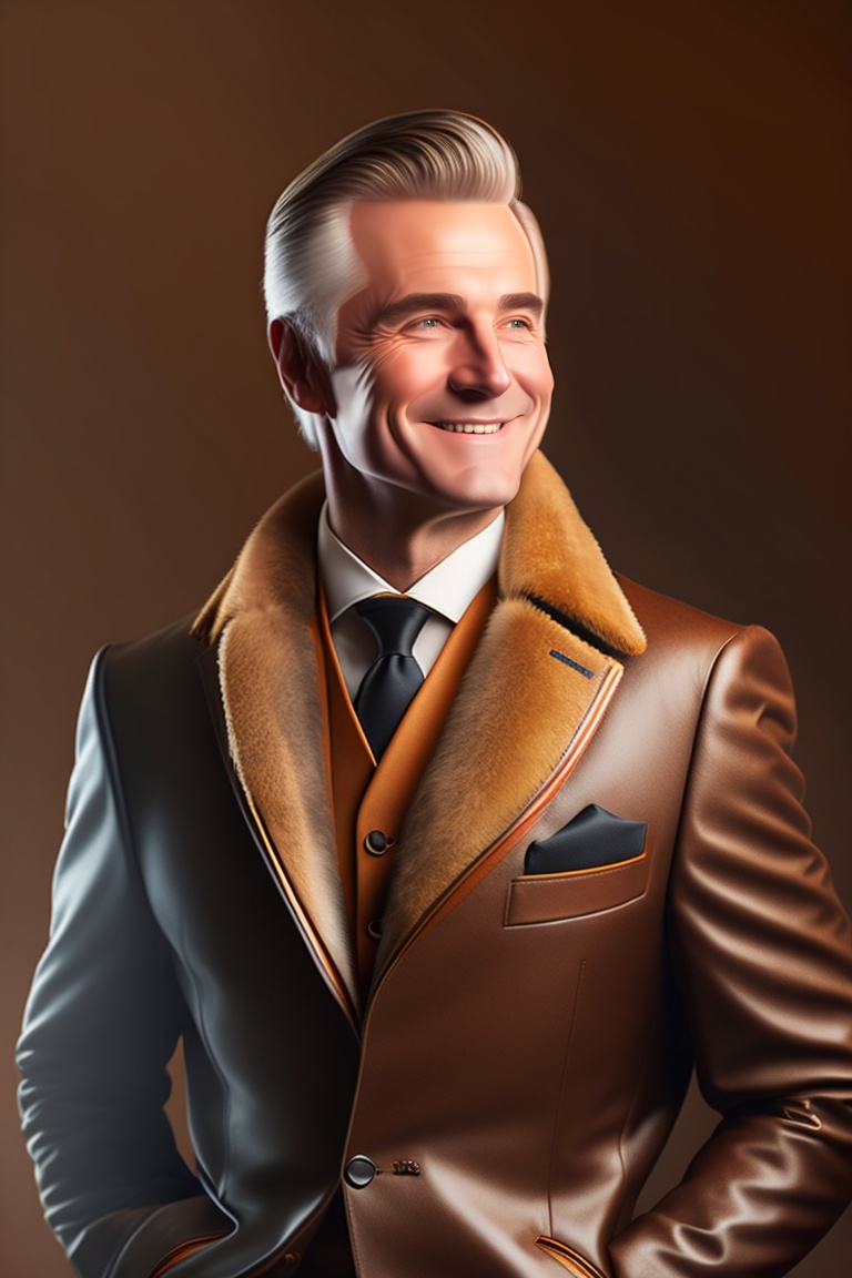 Lexica - Old business man , rich jacket, brown blach white background