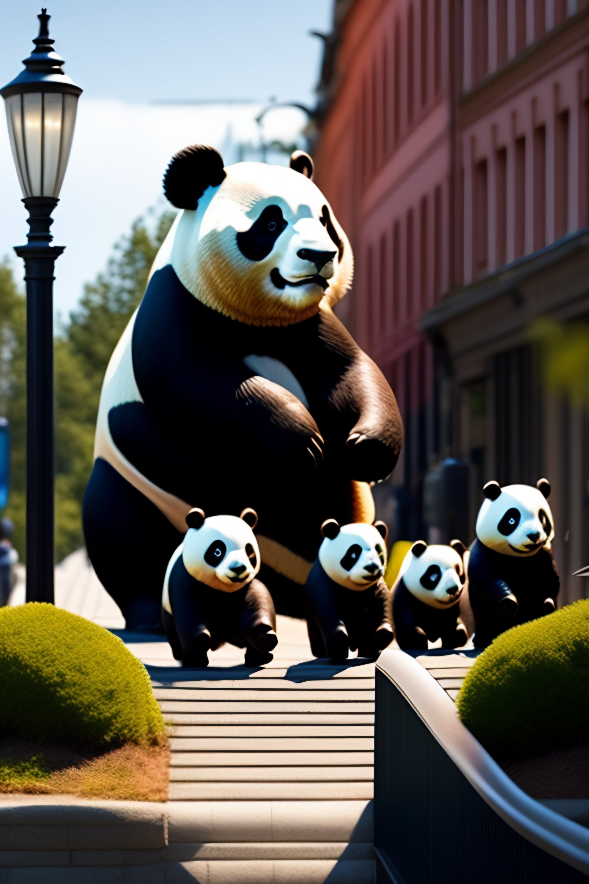 Lexica - A massive panda rampaging in the city of kristiansand