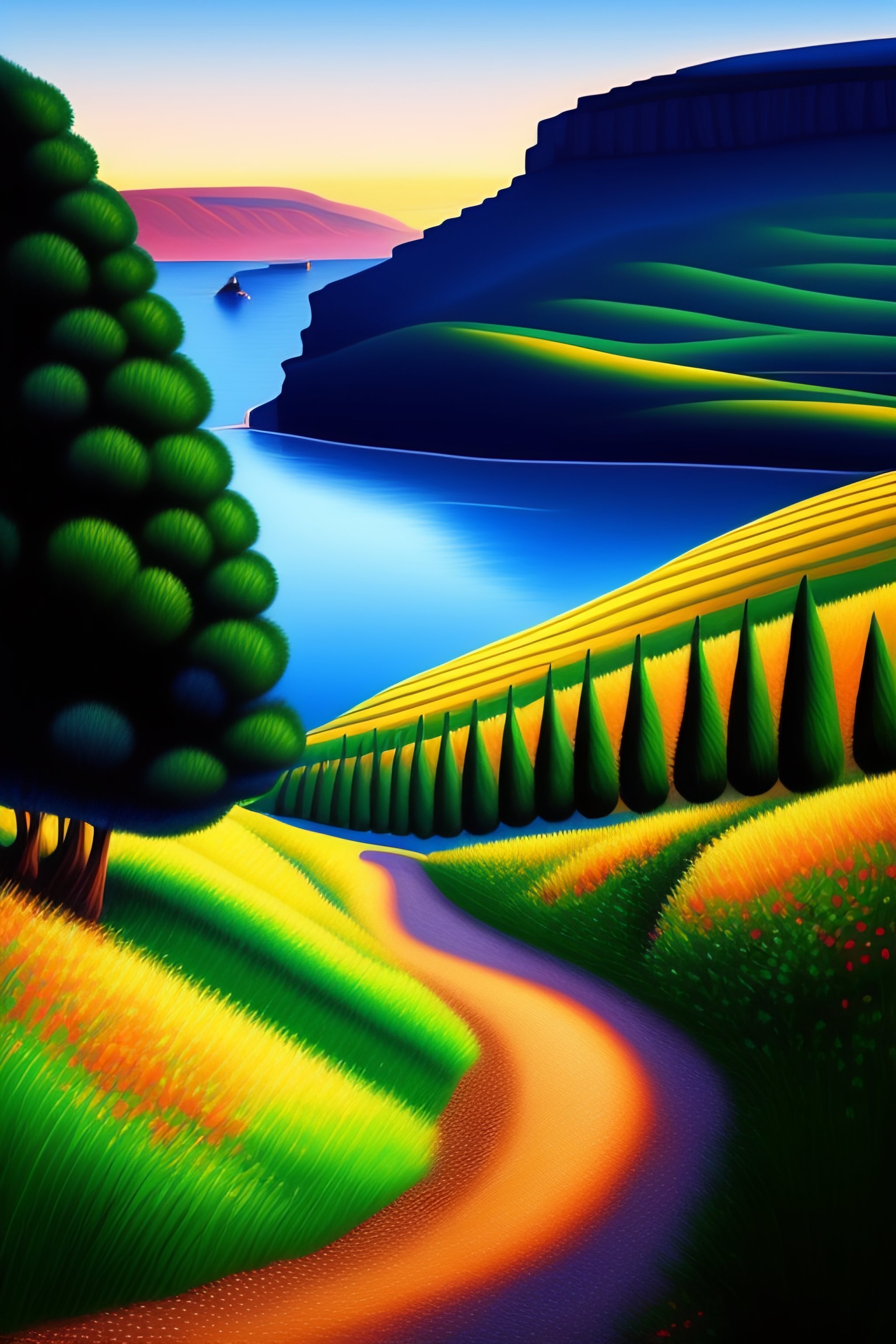 Lexica - An old road in Greece in the style of David Hockney, high ...