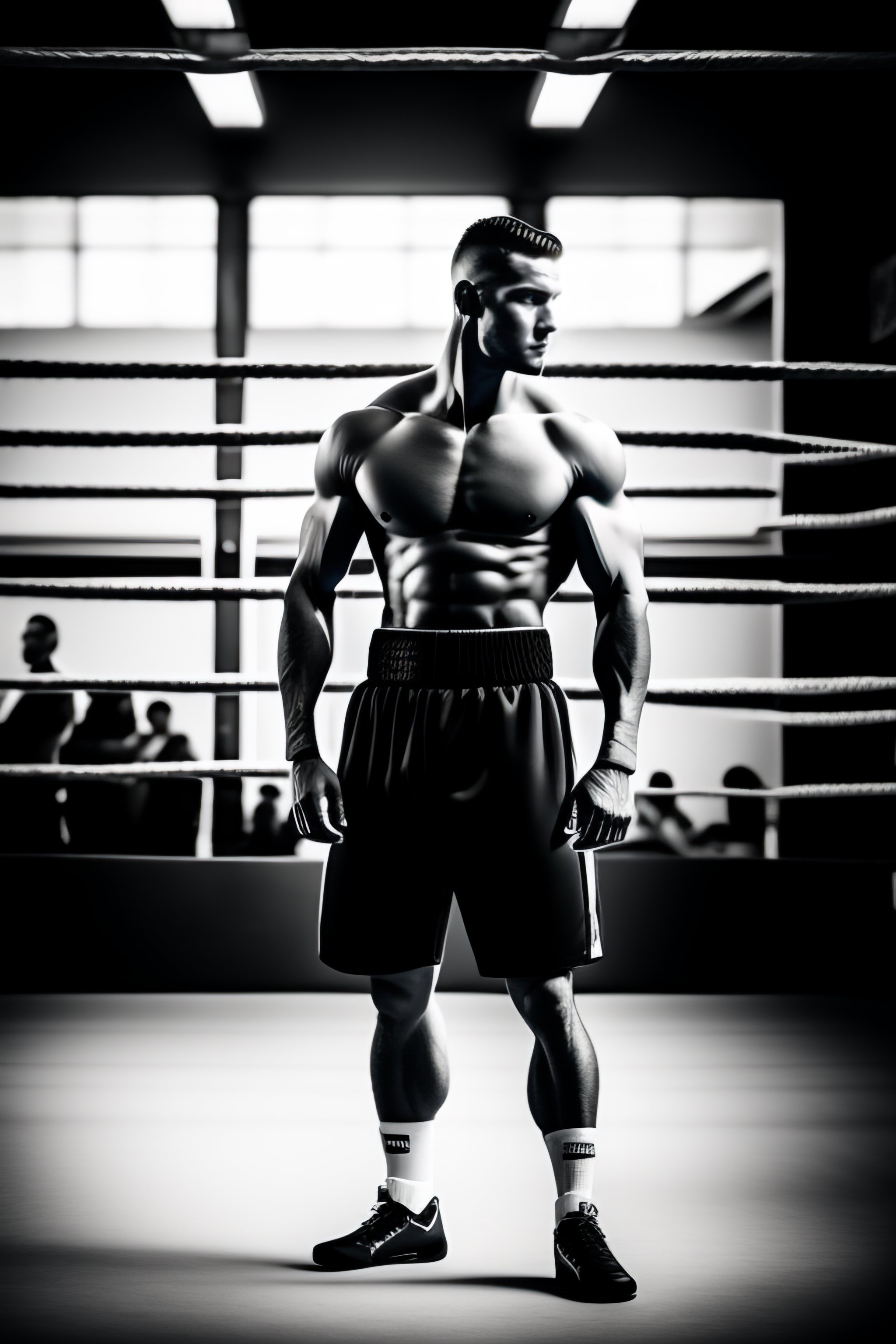 Lexica - Slim blue eyed man with short haircut , in black boxing trunks ...