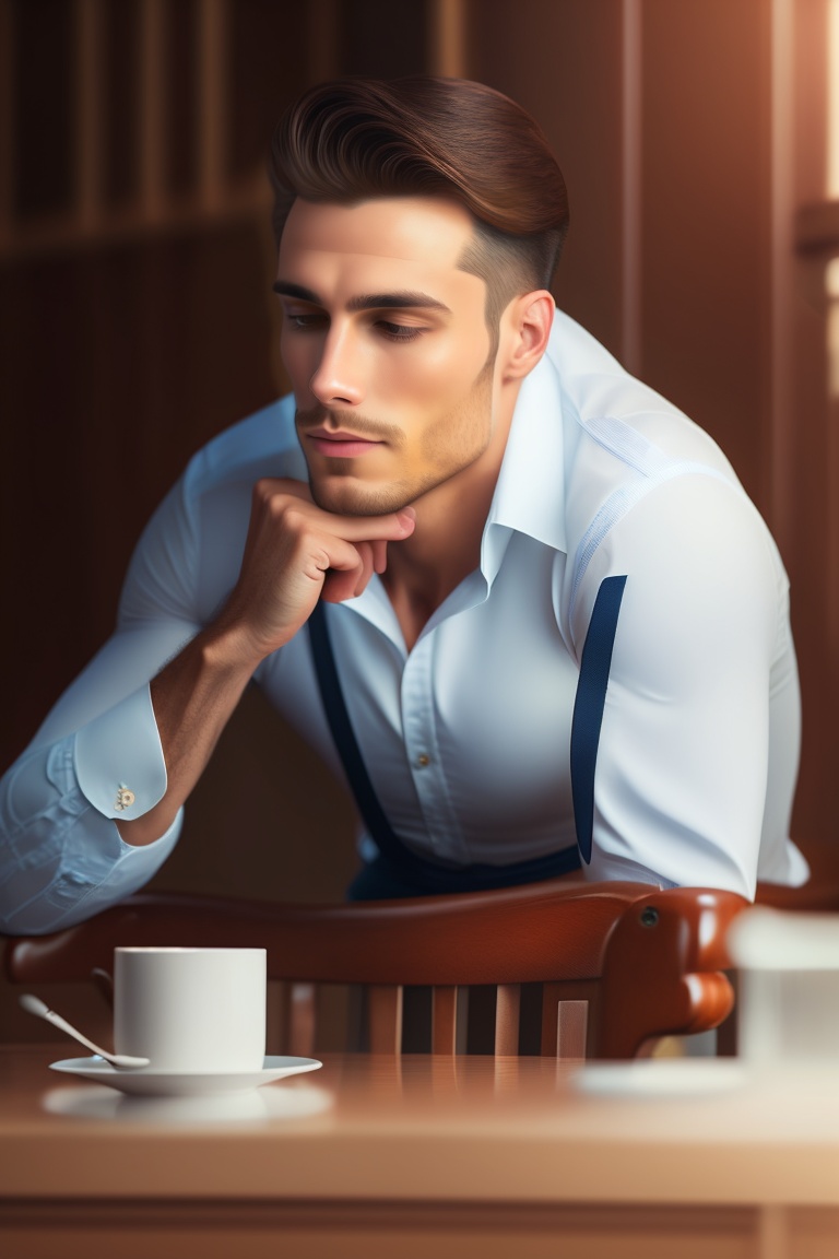 Lexica - A man setting on the chair ,in front of the table ,wereing the ...