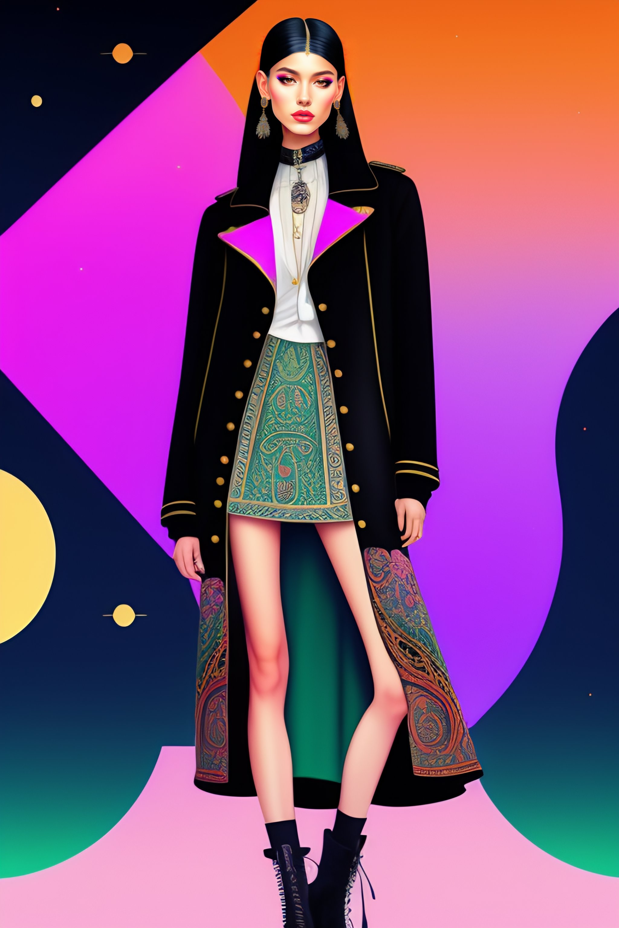 Lexica - Blocky line drawing of an Androgynous trans goth girl in a ...