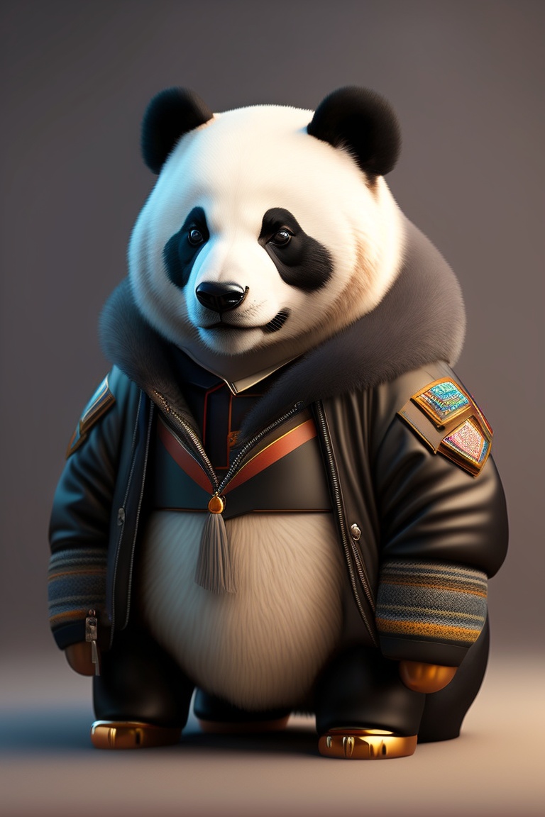Lexica - A hyperrealistic panda with a mean face, wearing a black ...